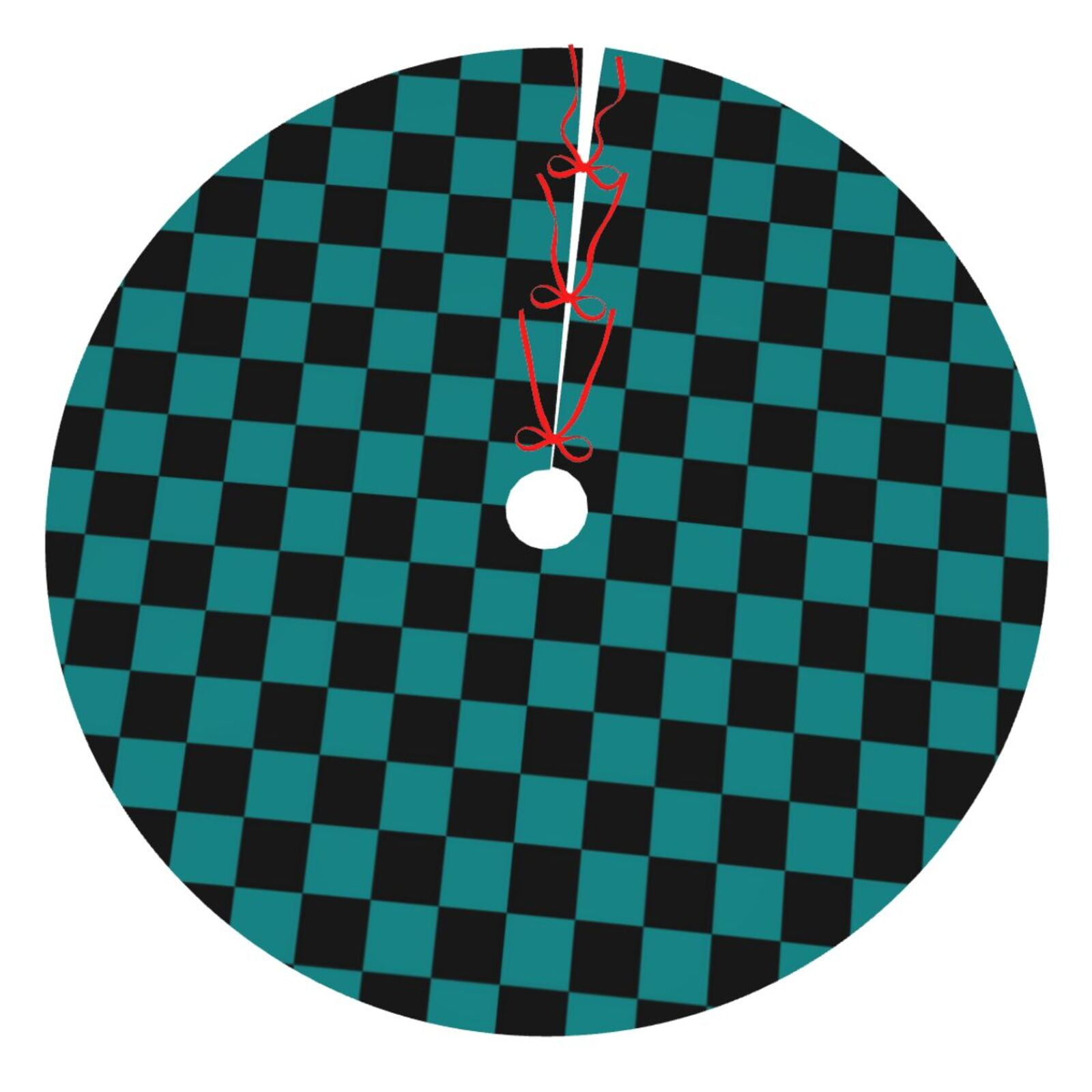 Cauagu 36" Christmas Tree Skirt Black And Teal Checkerboard Pattern ...