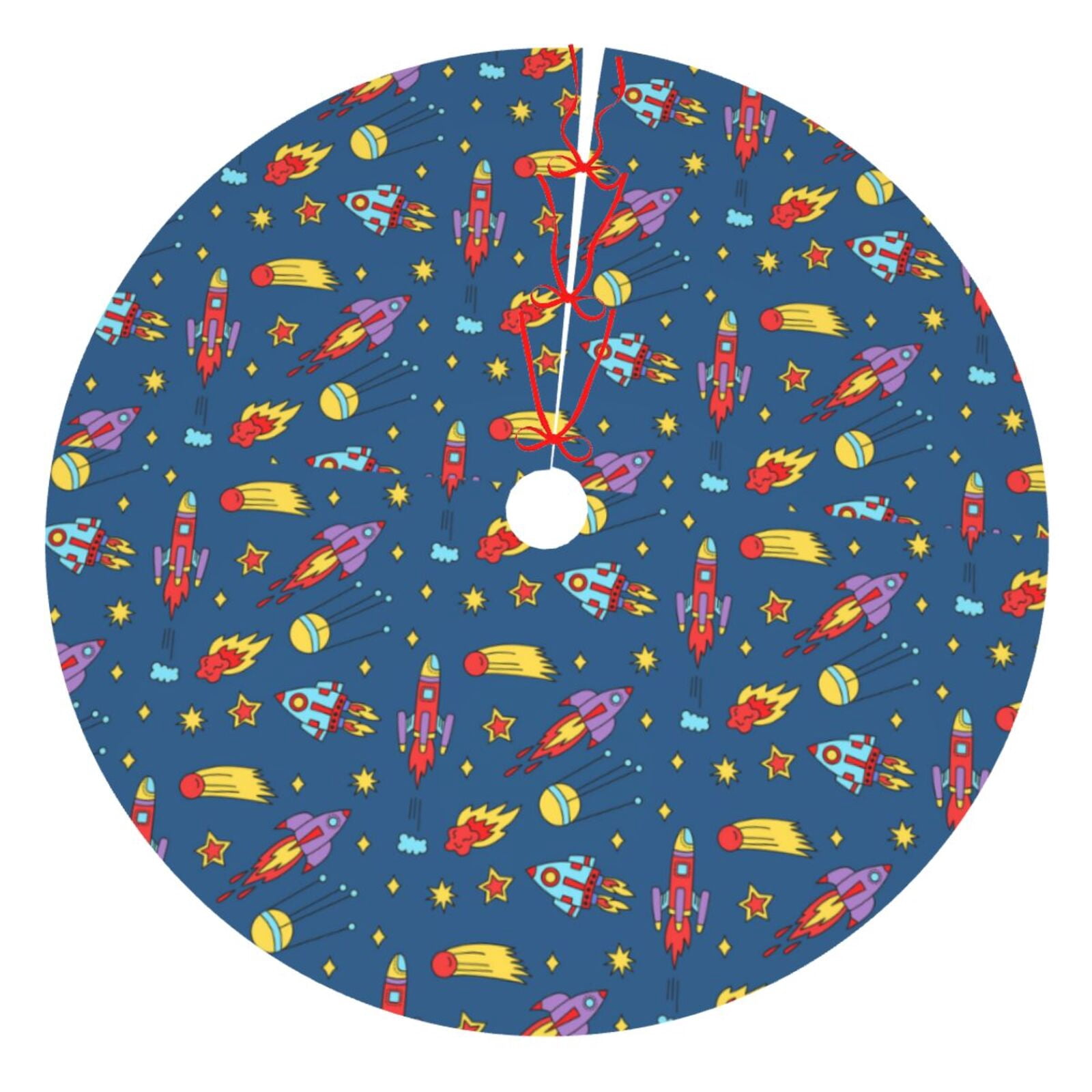 Cauagu 36" Christmas Tree Skirt Cosmos Rockets Pattern Christmas Tree ...