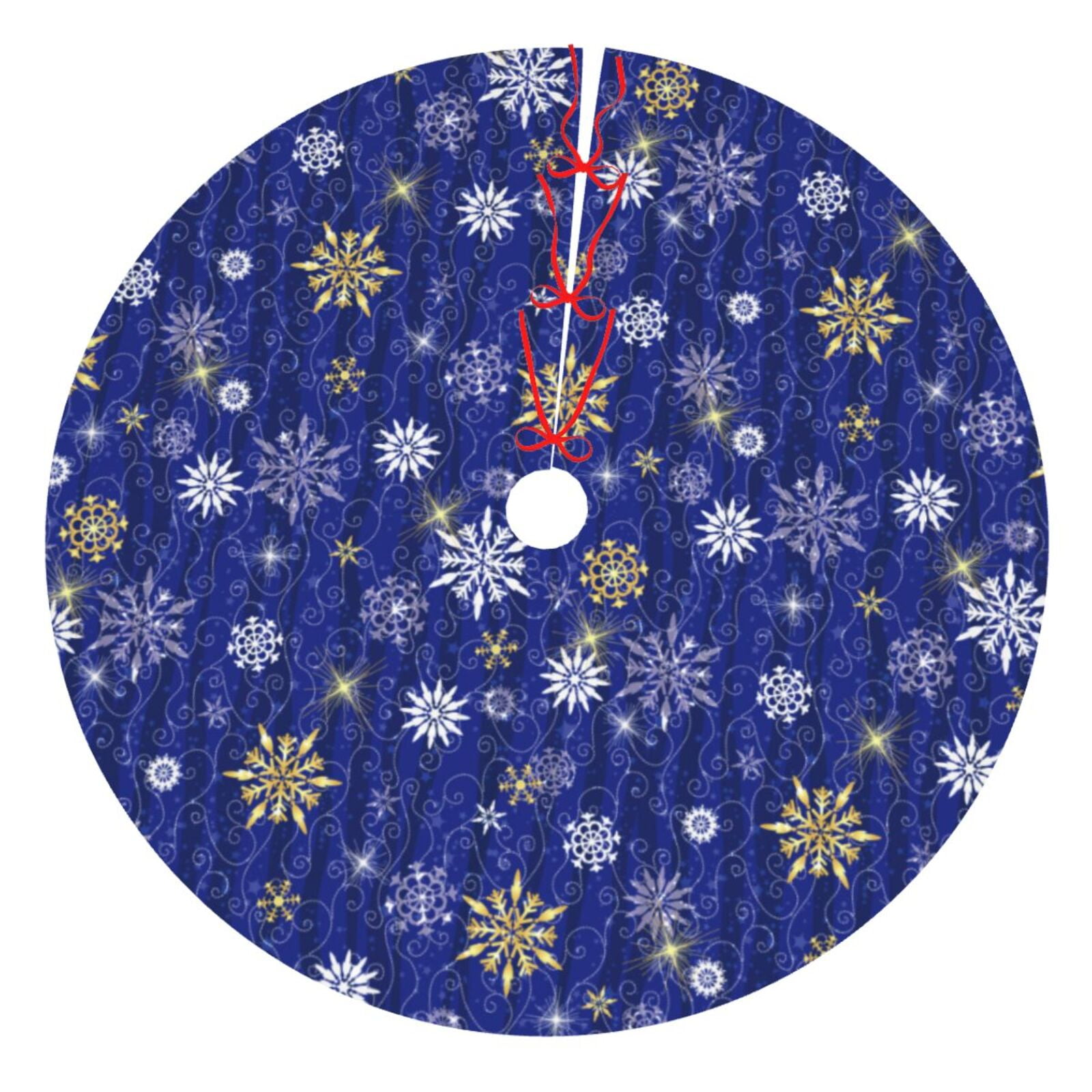 Cauagu 36" Christmas Tree Skirt Golden Snowflakes Royal Blue Pattern ...
