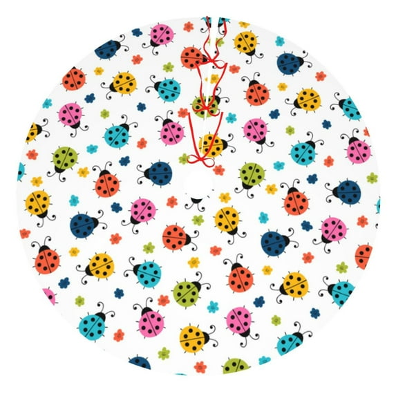 Cauagu 36" Christmas Tree Skirt Ladybugs And Flowers Pattern Christmas ...
