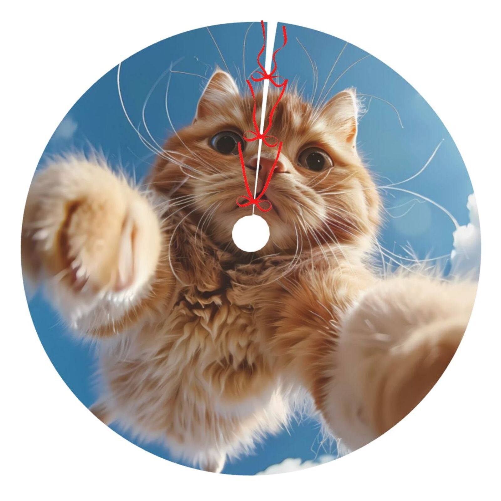 Cauagu 36" Christmas Tree Skirt Playful Cat Fisheye View Pattern ...