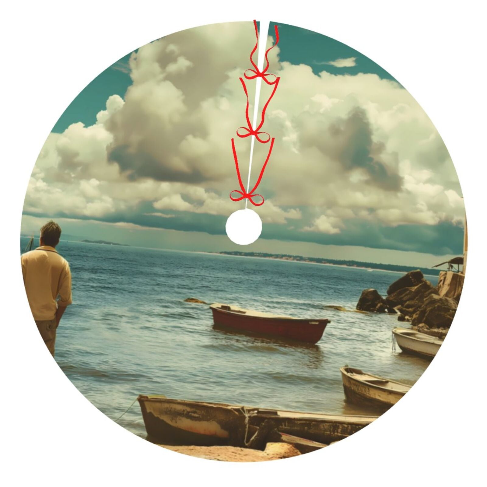 Cauagu 36" Christmas Tree Skirt Serene Coastal Blue Sky Pattern ...