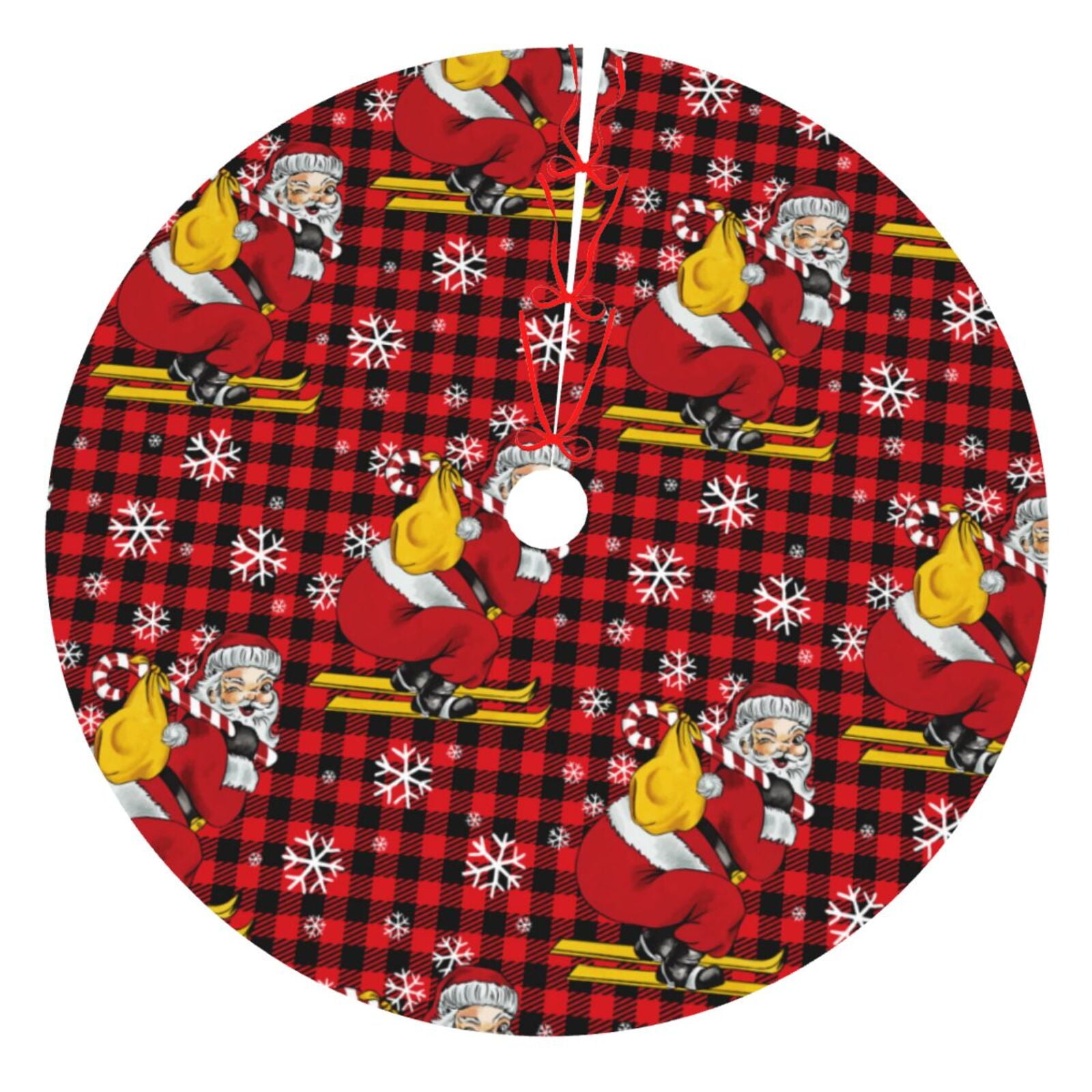 Cauagu 36" Christmas Tree Skirt Vintage Santa Skiing Red Plaid Pattern ...