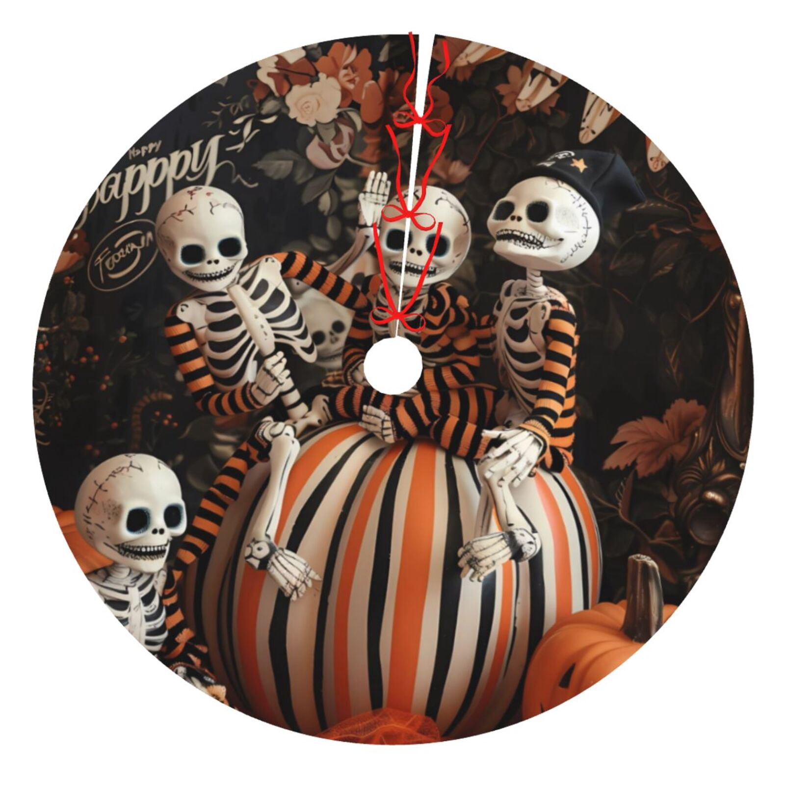 Cauagu 36" Christmas Tree Skirt Whimsical Halloween Skeletons Pattern ...