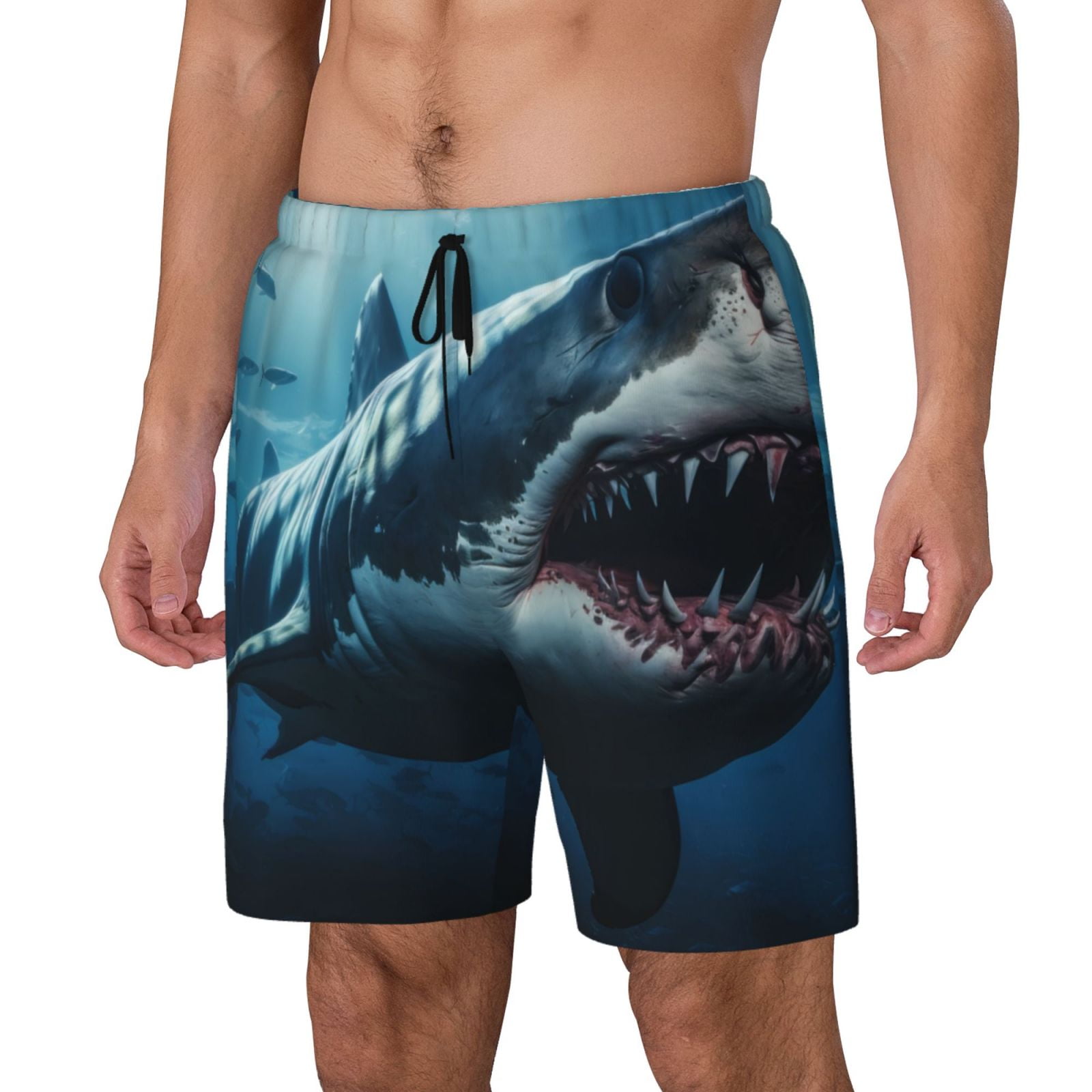 Cauagu 3D Realistic Shark Print Mens Swim Trunks Quick Dry Board Shorts ...