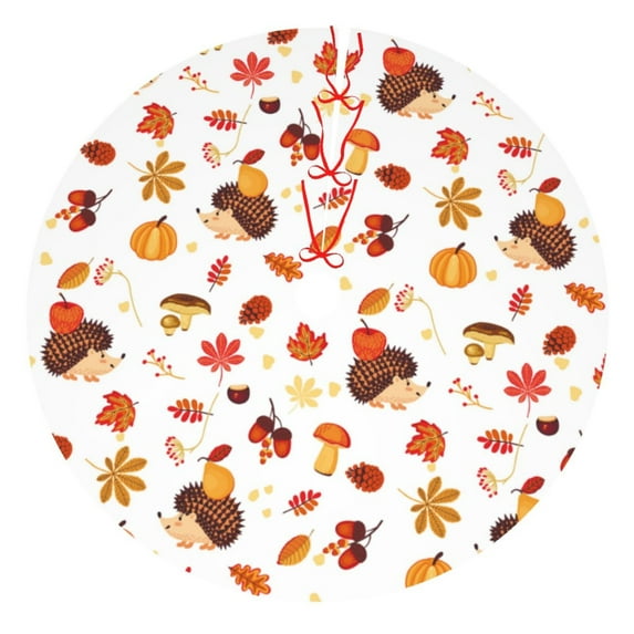 Cauagu 48" Christmas Tree Skirt Autumn Maple Leaf with Hedgehog Pattern ...