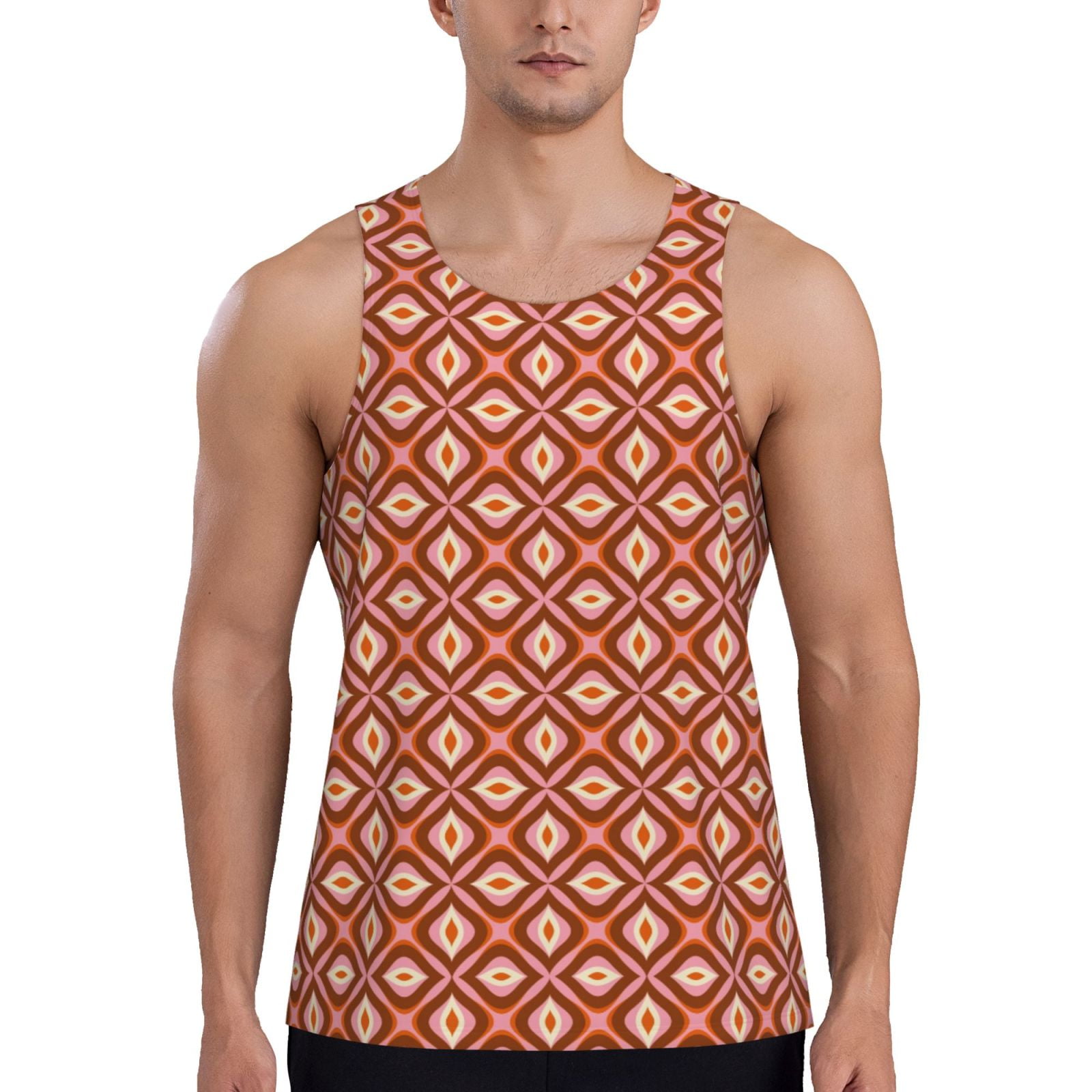 Cauagu 70s Retro Style Print Men's Sleeveless Muscle Shirts,Tank Tops ...