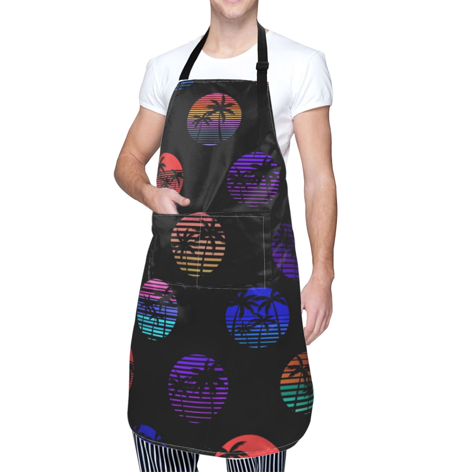 Cauagu 80s Style Palm Trees Aprons with Pockets,Waterproof Apron for ...