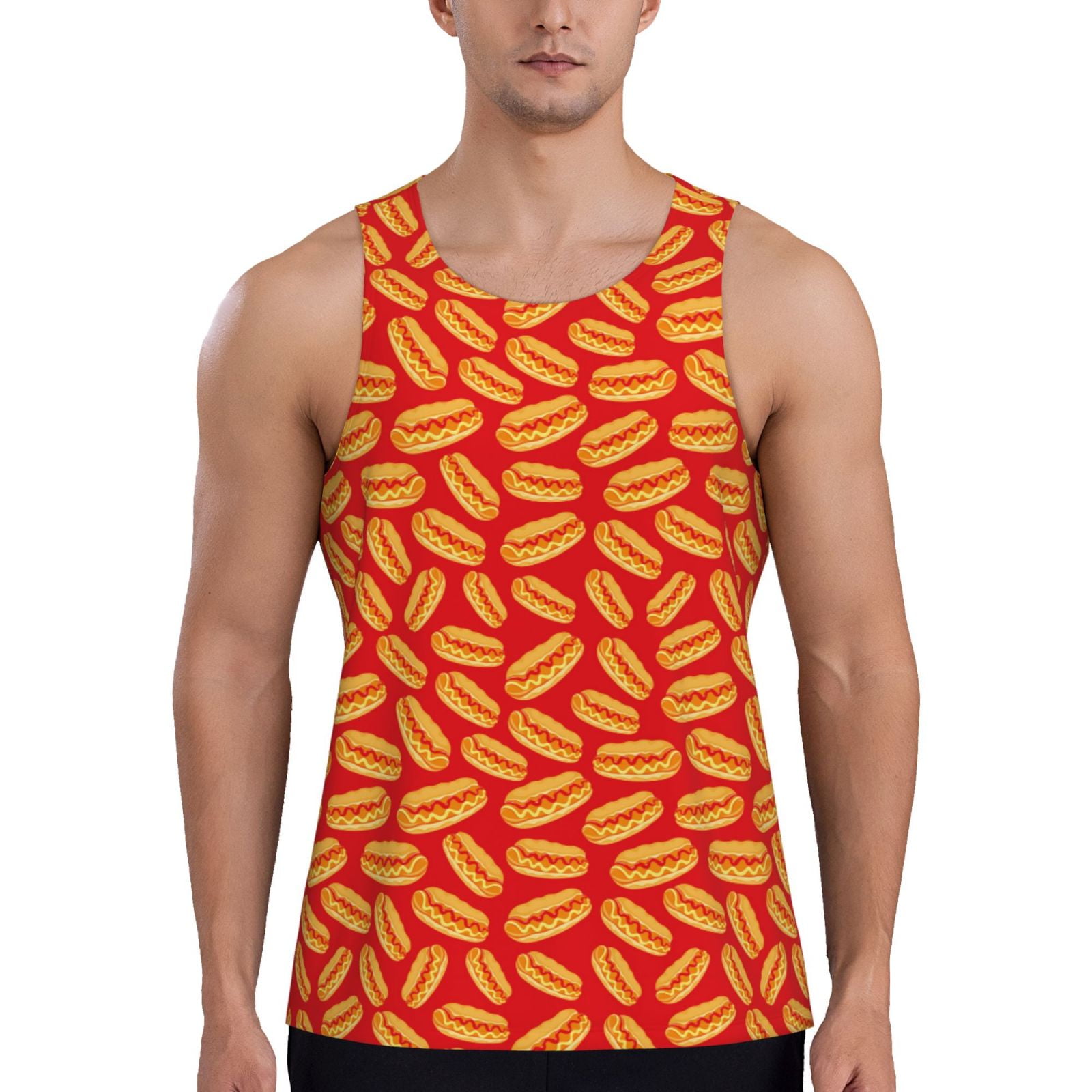 Cauagu A Big Hot Dog Print Men's Sleeveless Muscle Shirts,Tank Tops ...
