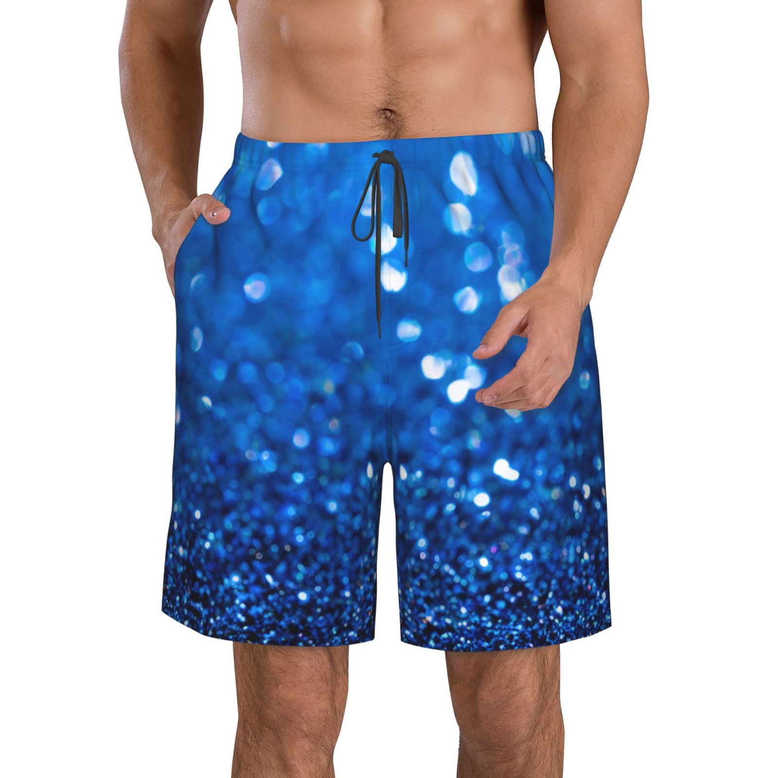 Cauagu A Blue Glitter Print Men's Swim Trunks,Hawaiian Bathing Suit ...