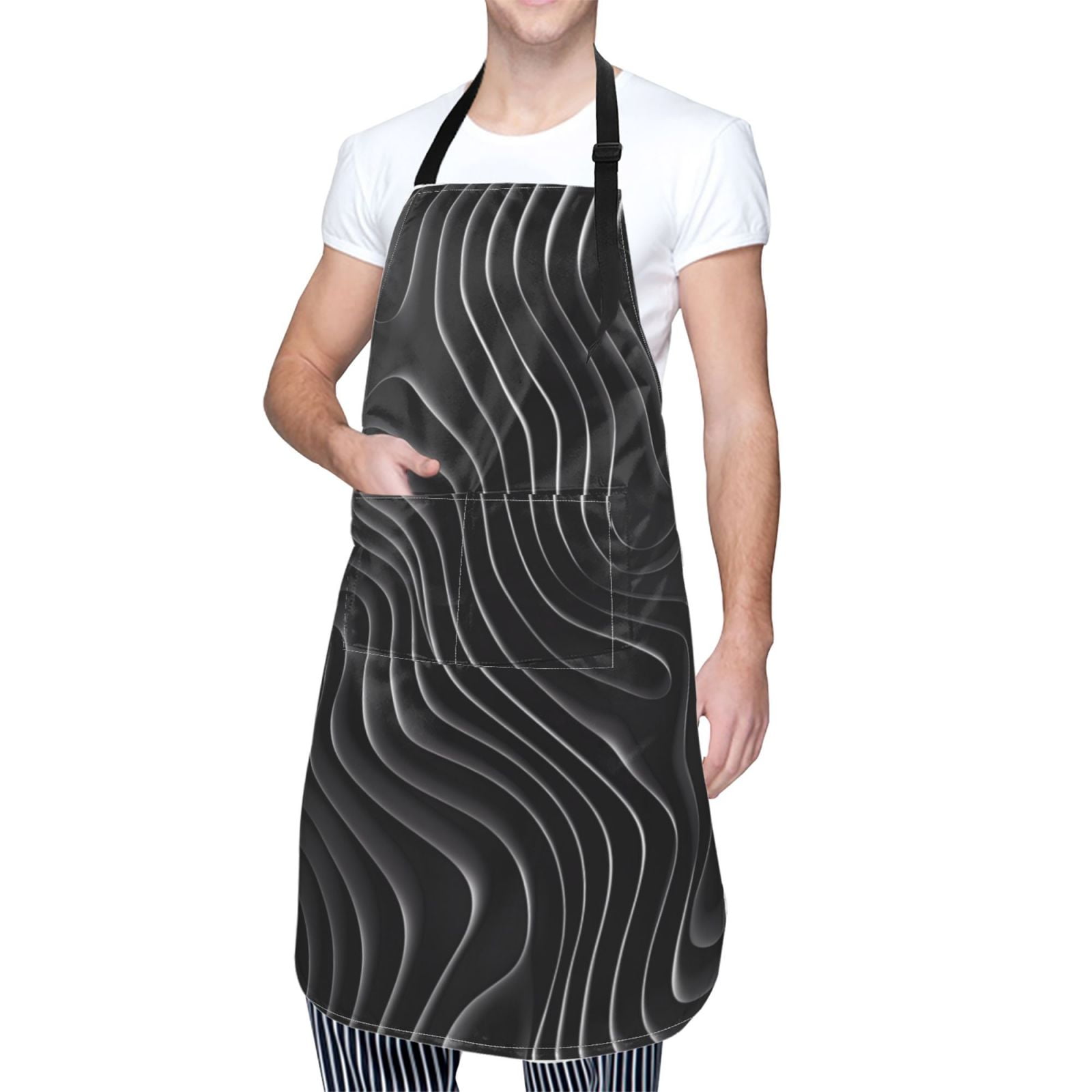 Cauagu Abstract Black And White Waves Aprons with Pockets,Waterproof ...