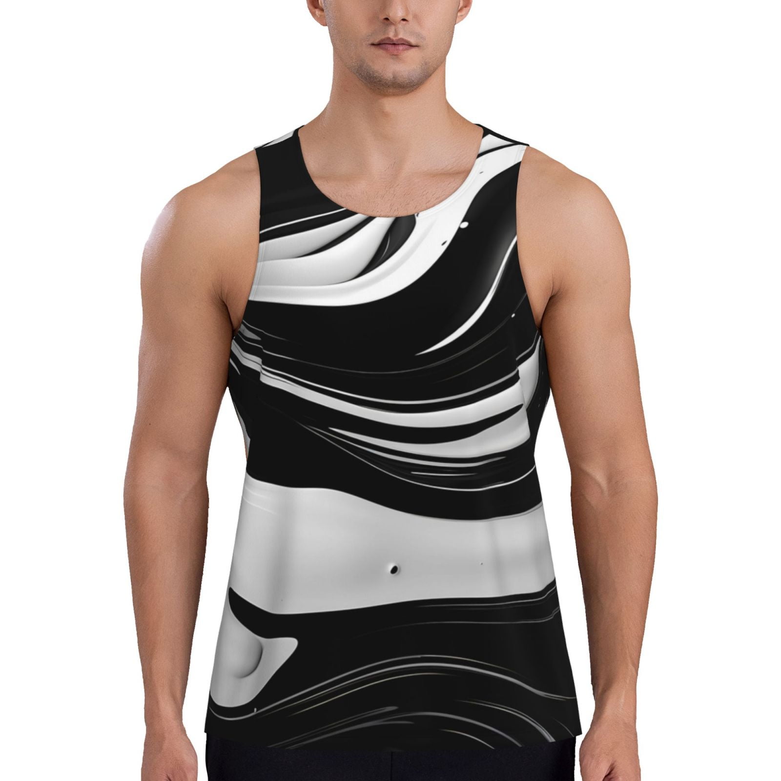 Cauagu Abstract Black White Swirls Print Men's Sleeveless Muscle Shirts ...