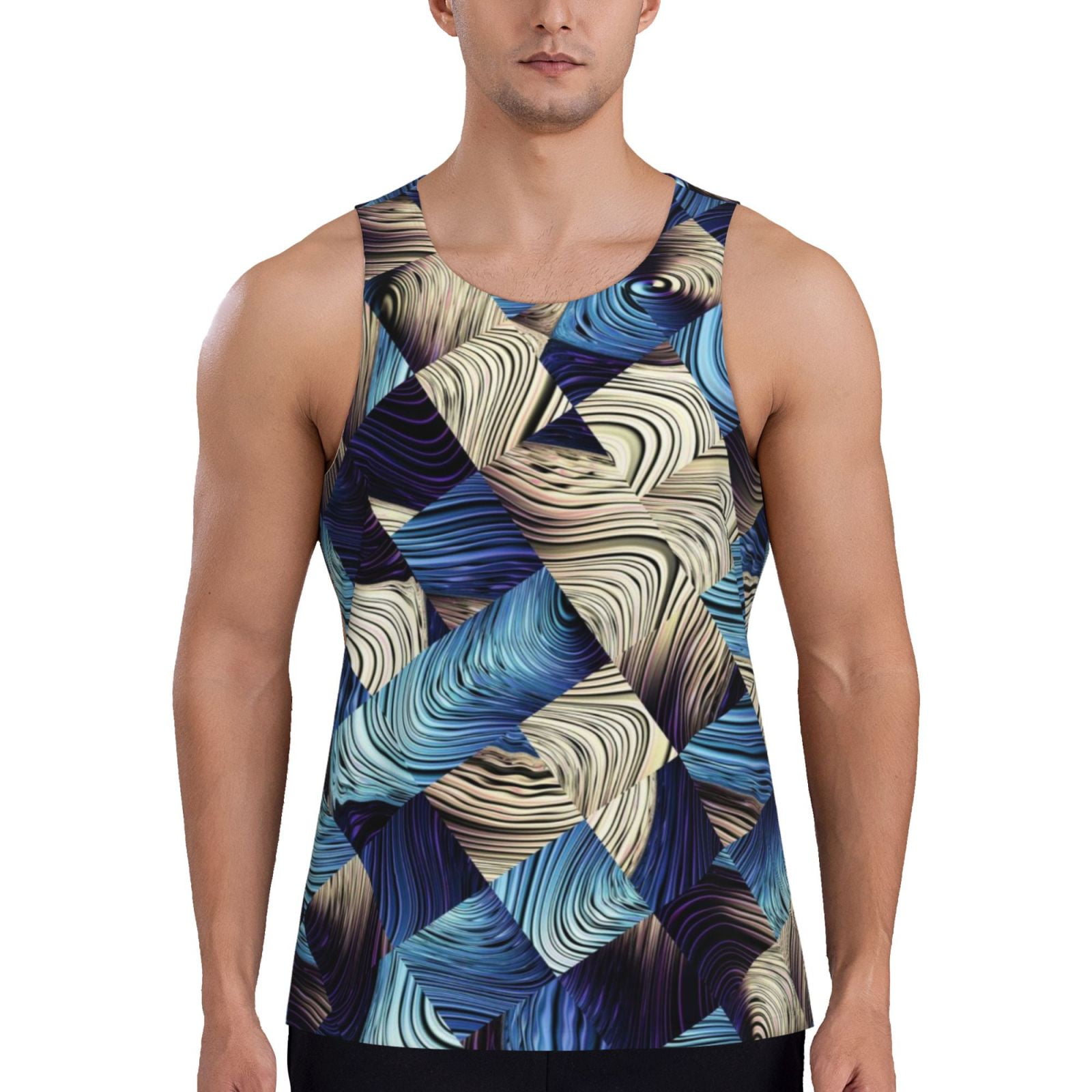 Cauagu Abstract Blue Squares Print Men's Sleeveless Muscle Shirts,Tank ...