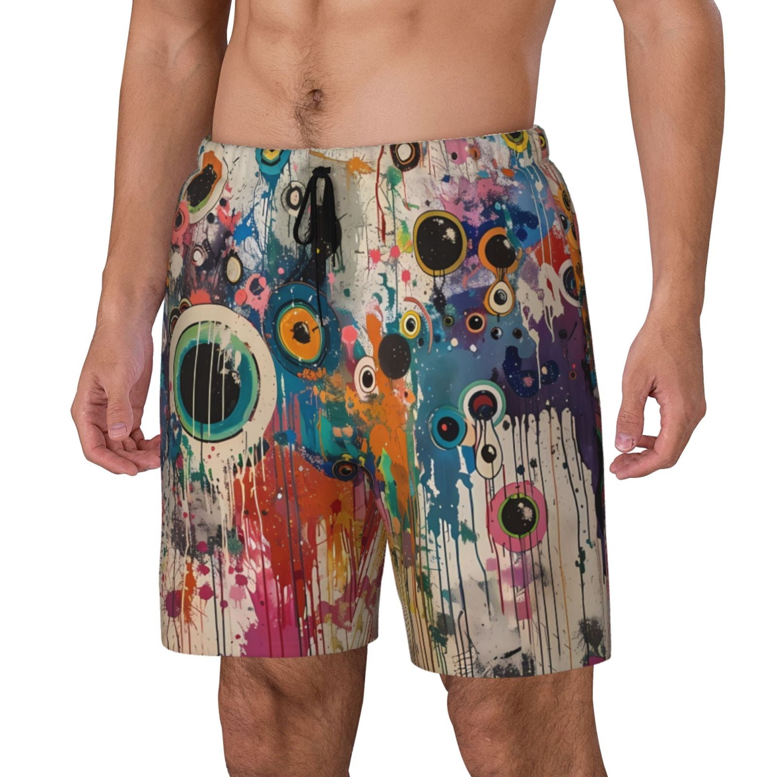 Cauagu Abstract Colorful Dripping Circles Print Mens Swim Trunks Quick ...