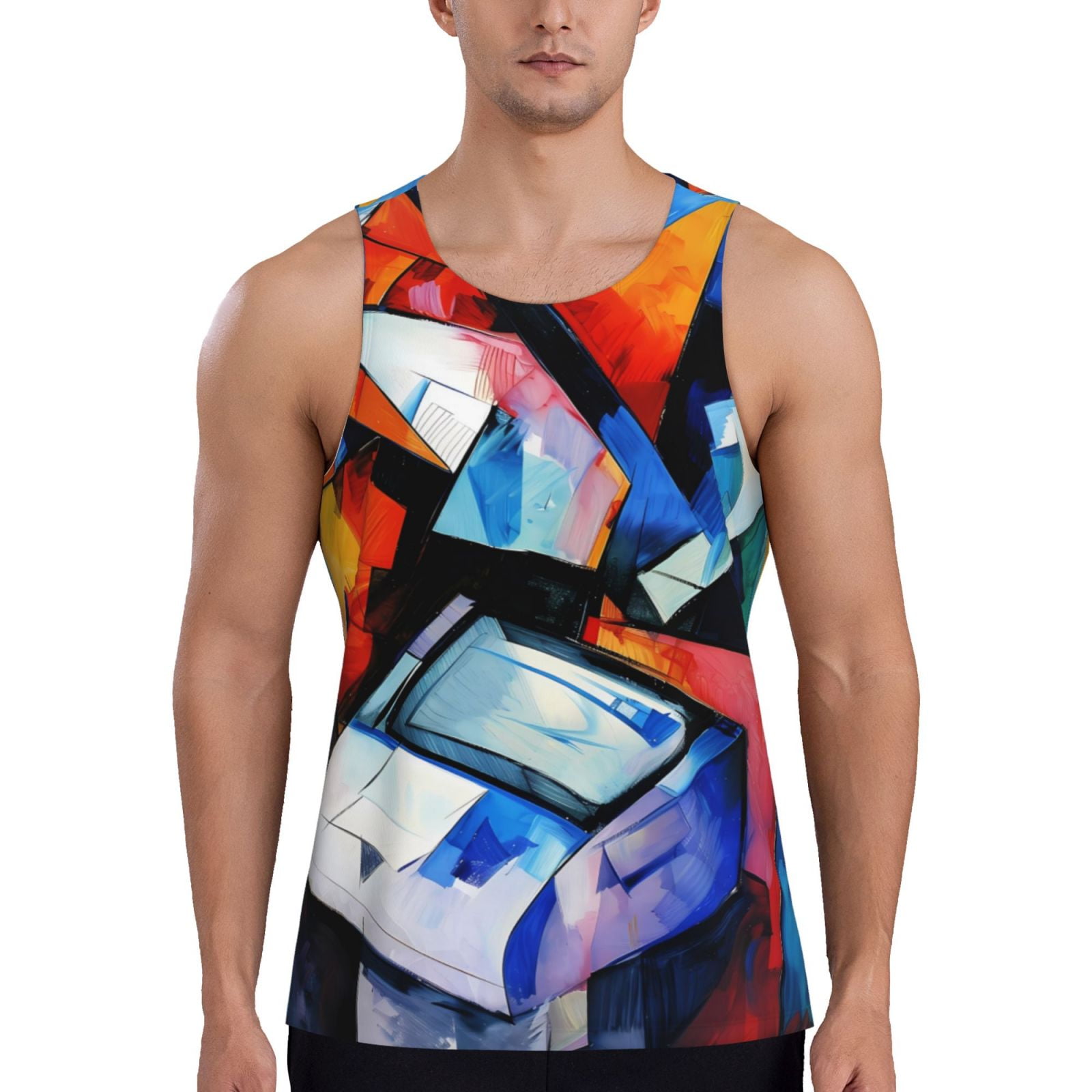 Cauagu Abstract Cubist Printer Print Men's Sleeveless Muscle Shirts ...