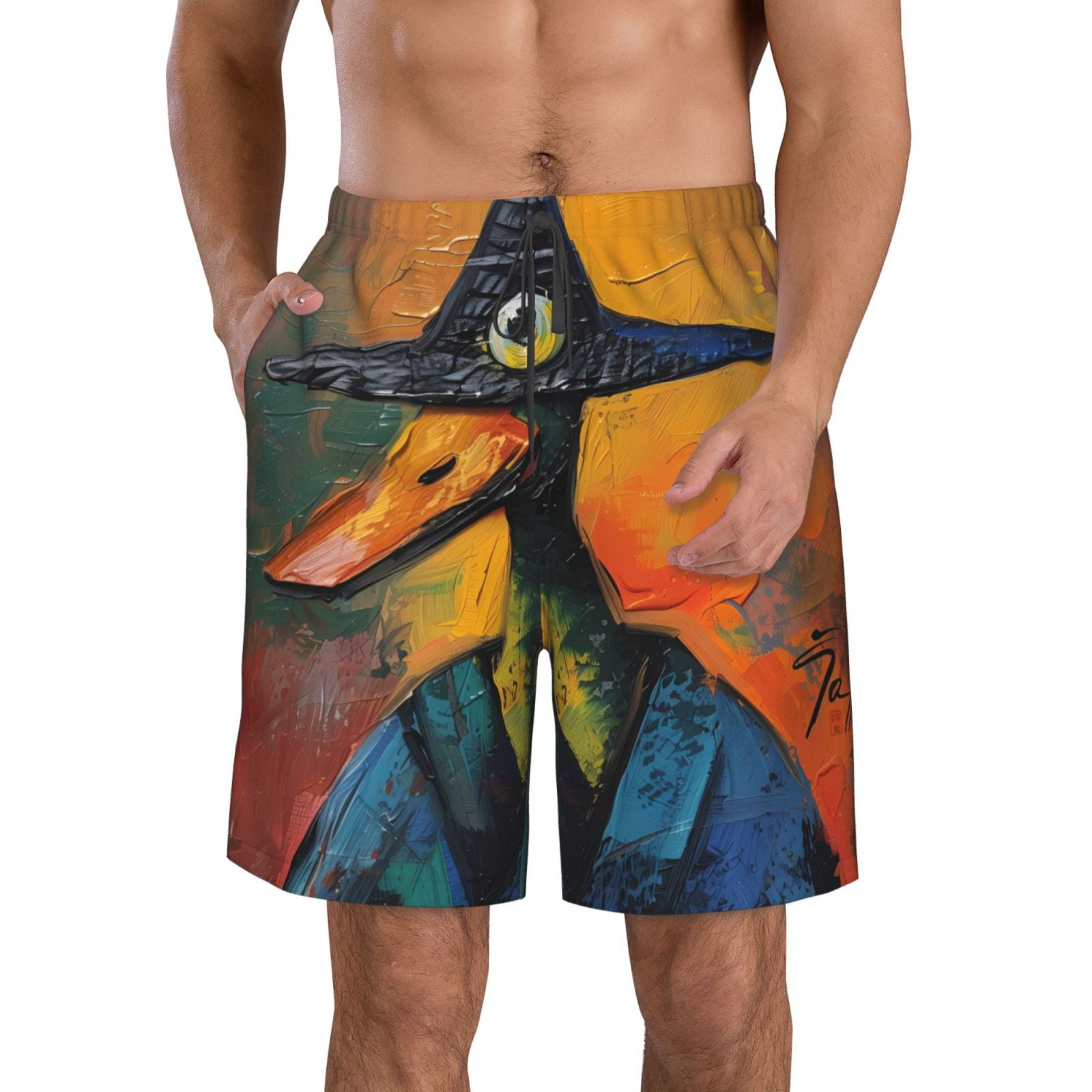 Cauagu Abstract Funny Duck Print Men's Swim Trunks,Hawaiian Bathing ...