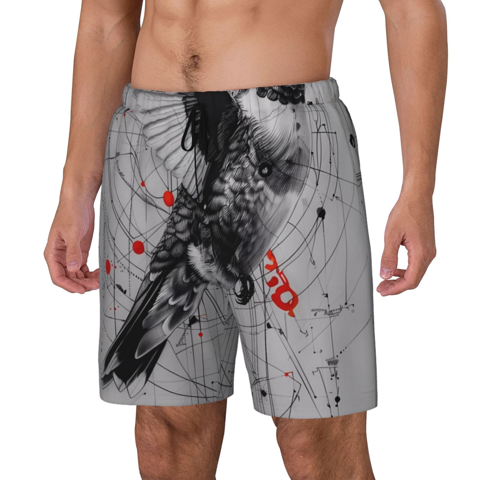 Cauagu Abstract Geometric Hummingbird Print Mens Swim Trunks Quick Dry ...