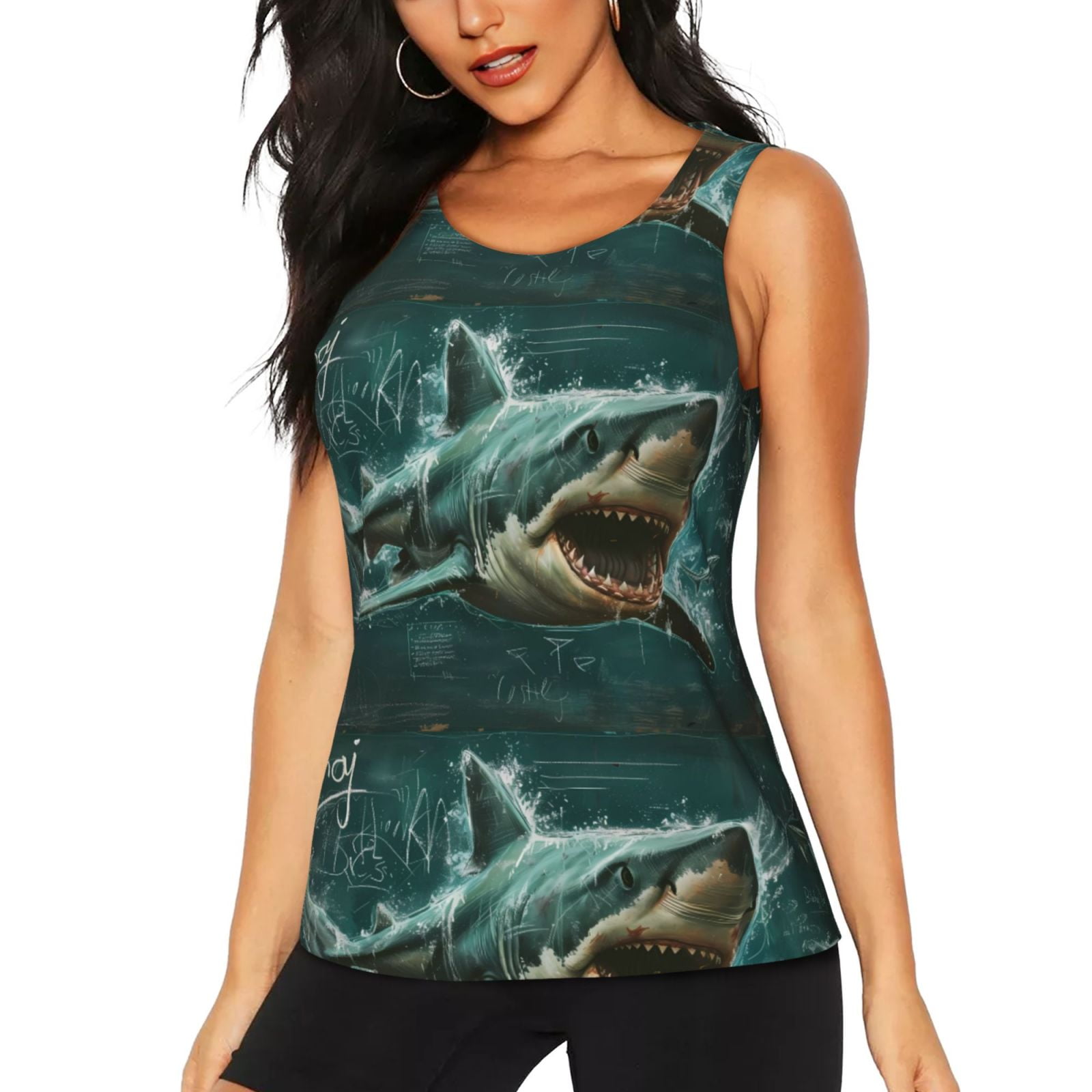 Cauagu Abstract Geometric Shark for Women's Workout Tank Tops ...