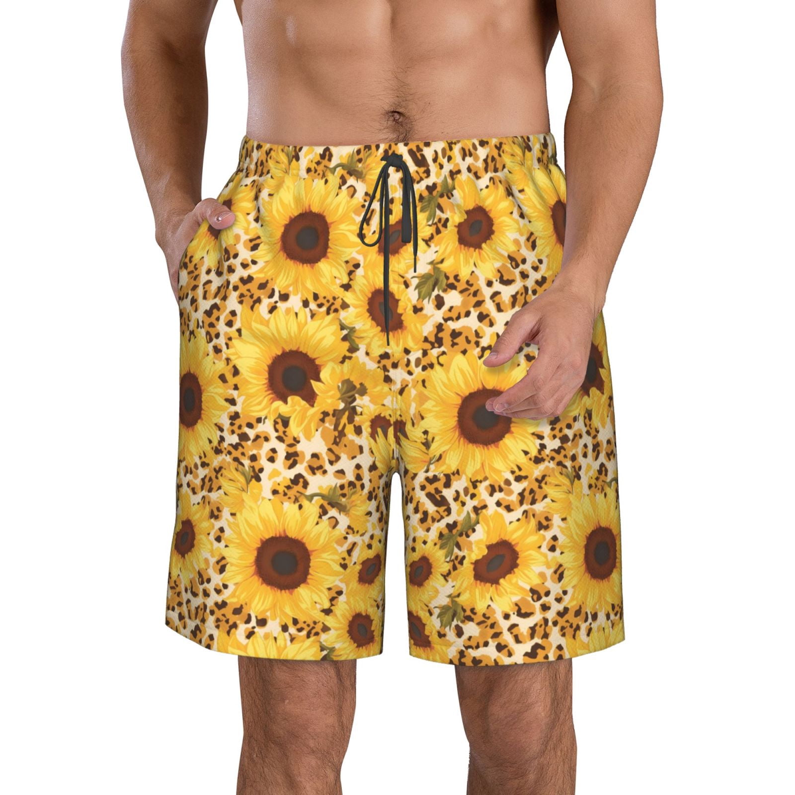 Cauagu Abstract Leopard Print Sunflower Print Men's Swim Trunks ...