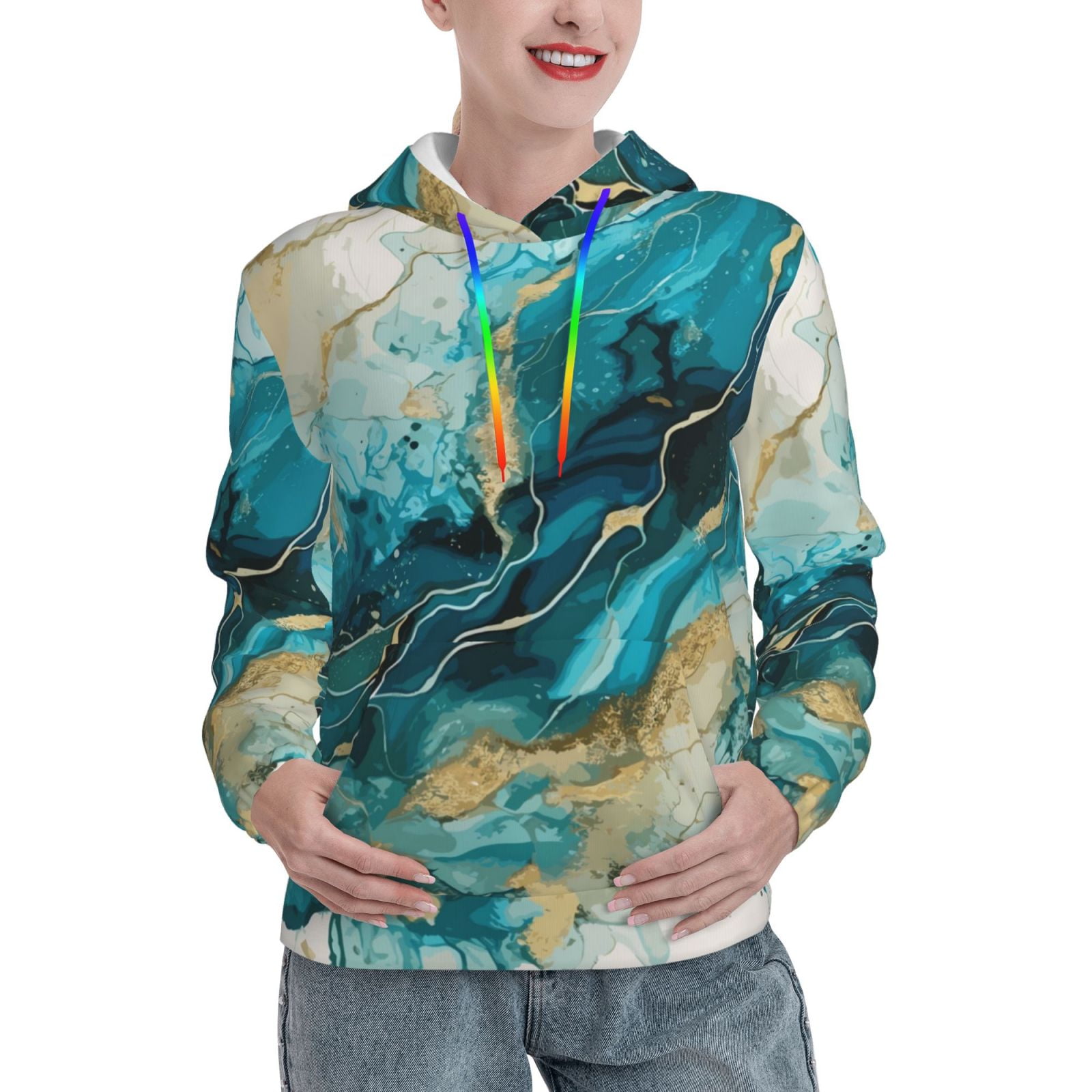 Cauagu Abstract Ocean Currents for Women's Hooded Sweatshirts Pullover Hoodie for Women Fall ...