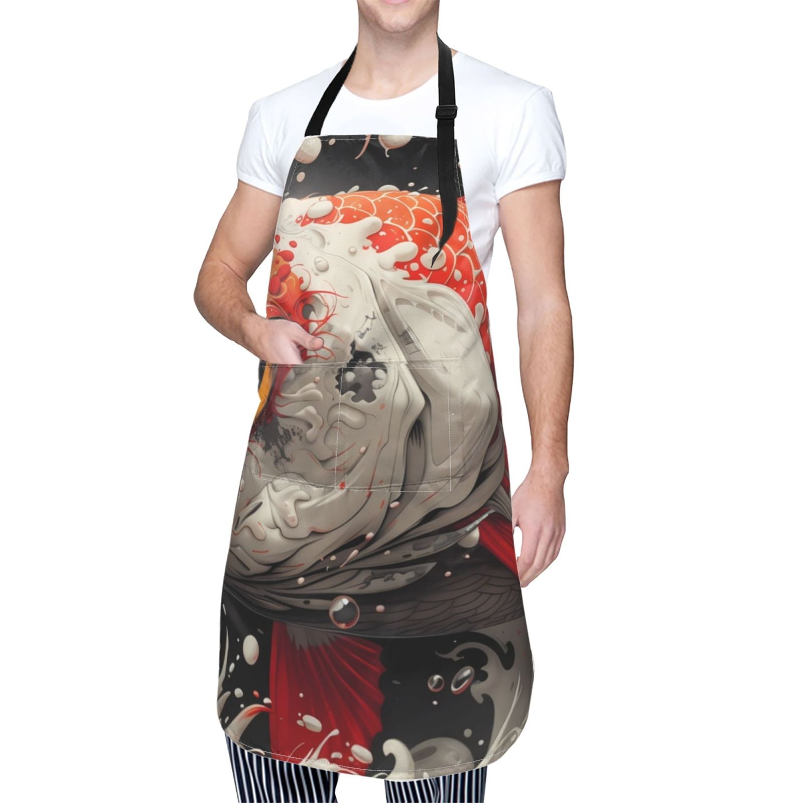 Cauagu Abstract Red Koi Fish Art Aprons with Pockets,Waterproof Apron ...