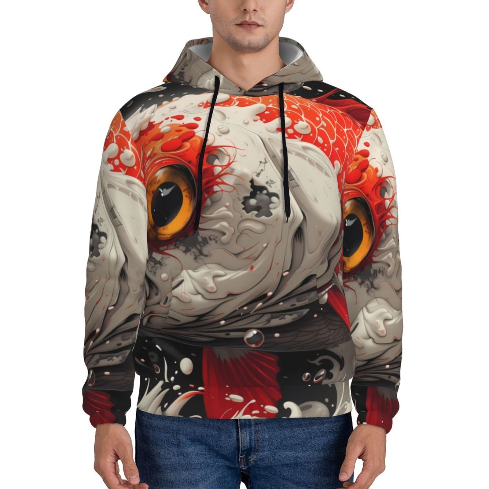 Cauagu Abstract Red Koi Fish Art for Men's Pullover Hooded Sweatshirt Athletic Casual Hoodie ...