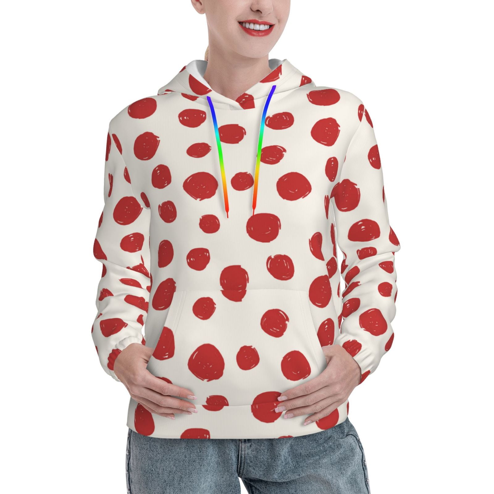 Cauagu Abstract Red Polka Dot for Women's Hooded Sweatshirts Pullover Hoodie for Women Fall ...