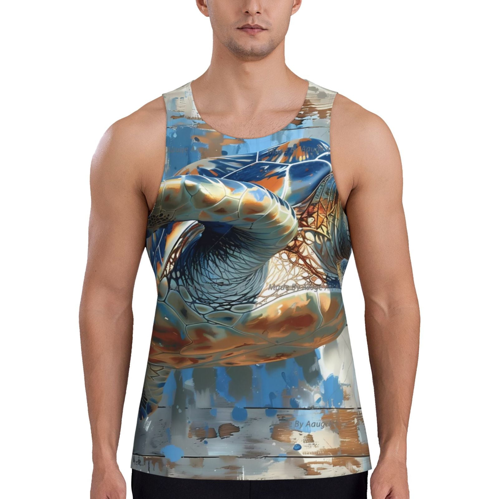 Cauagu Abstract Sea Turtle Print Men's Sleeveless Muscle Shirts,Tank ...