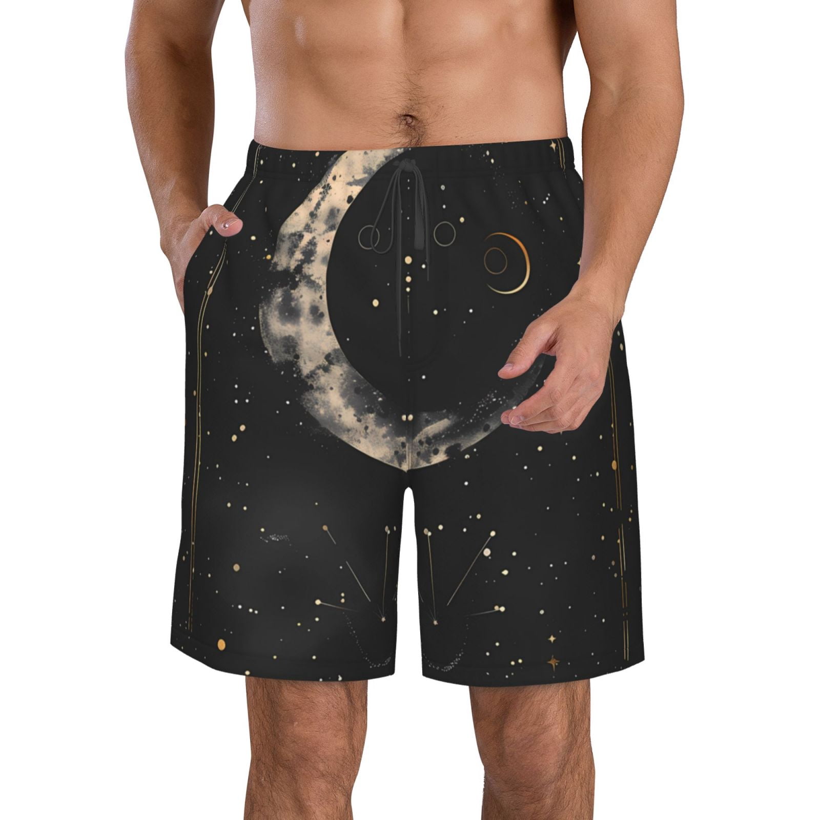 Cauagu Abstract Starry Sky Moon Print Men's Swim Trunks,Hawaiian ...