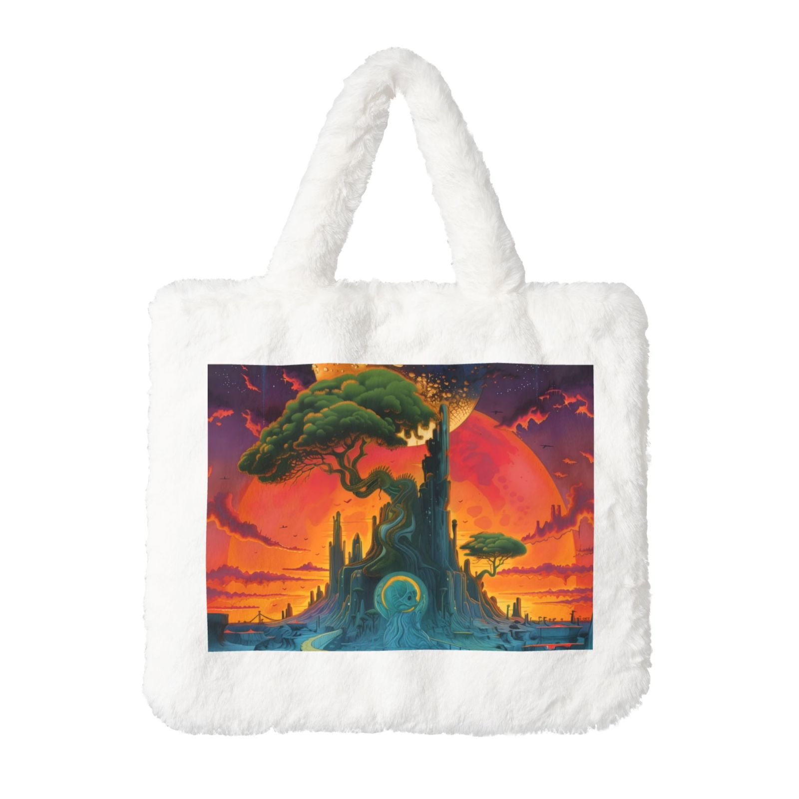 Cauagu Abstract Tree Castle Pattern Women's Plush Tote Bag,Soft ...