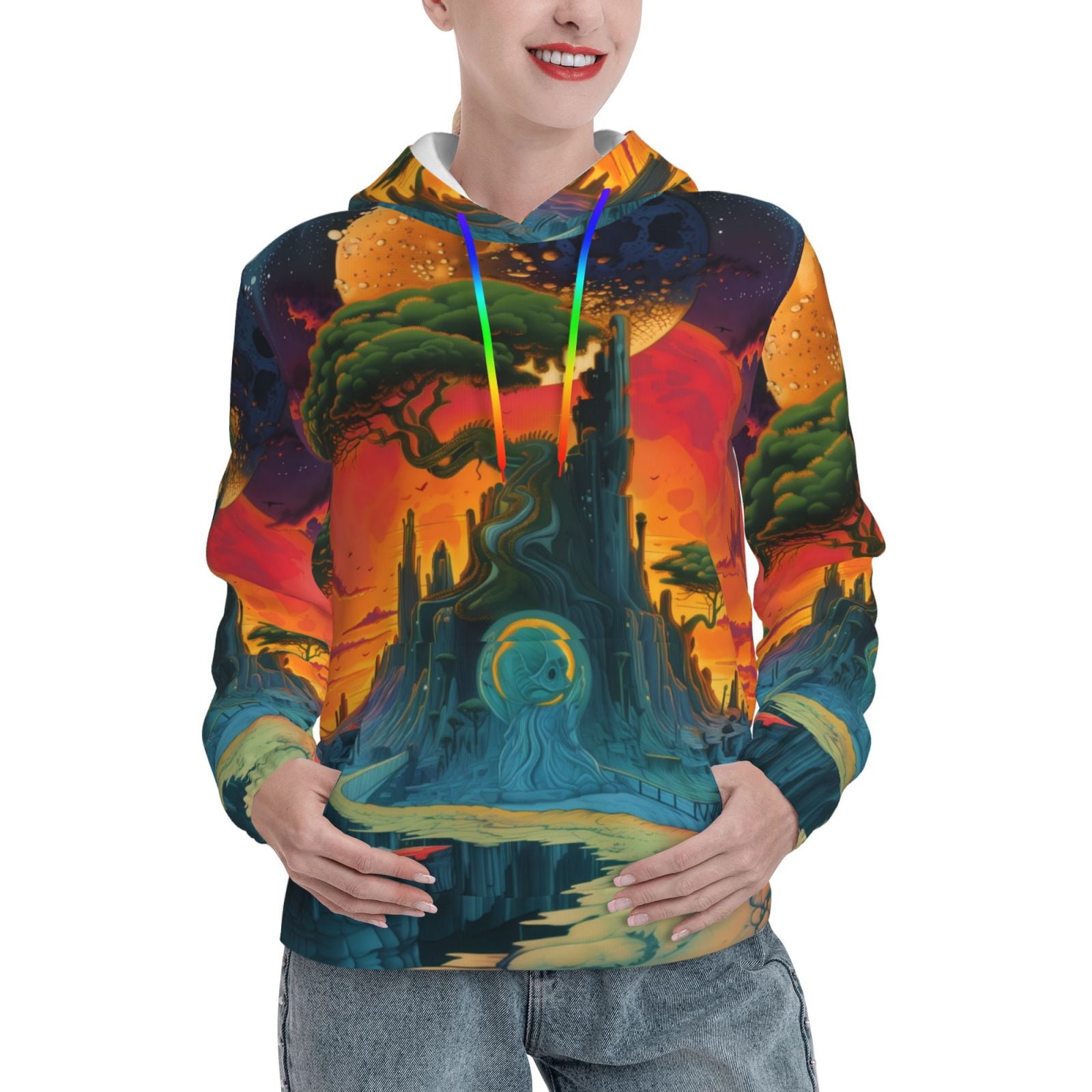 Cauagu Abstract Tree Castle for Women's Hooded Sweatshirts Pullover Hoodie for Women Fall ...
