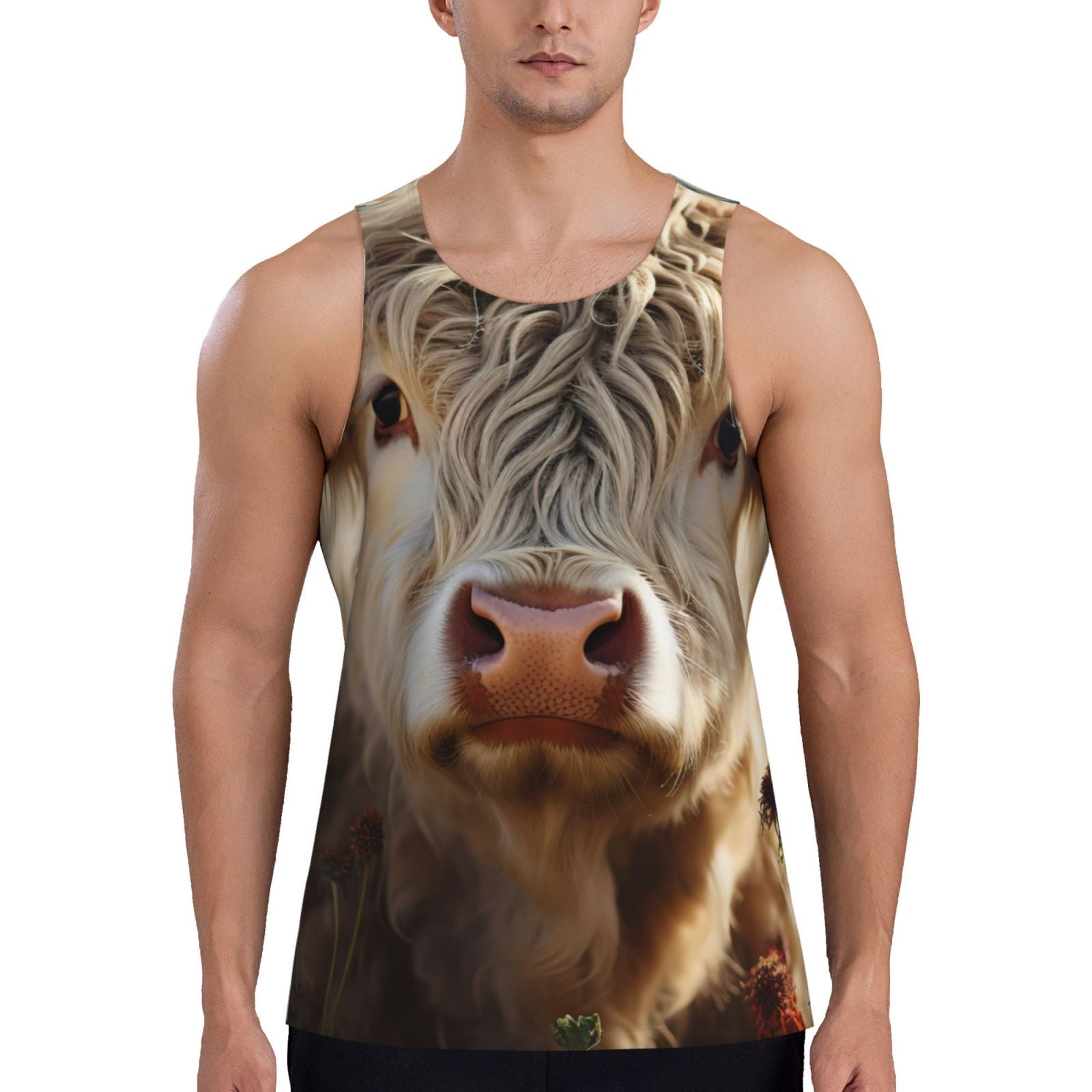 Cauagu Adorable Flower Field Cow Print Men's Sleeveless Muscle Shirts ...