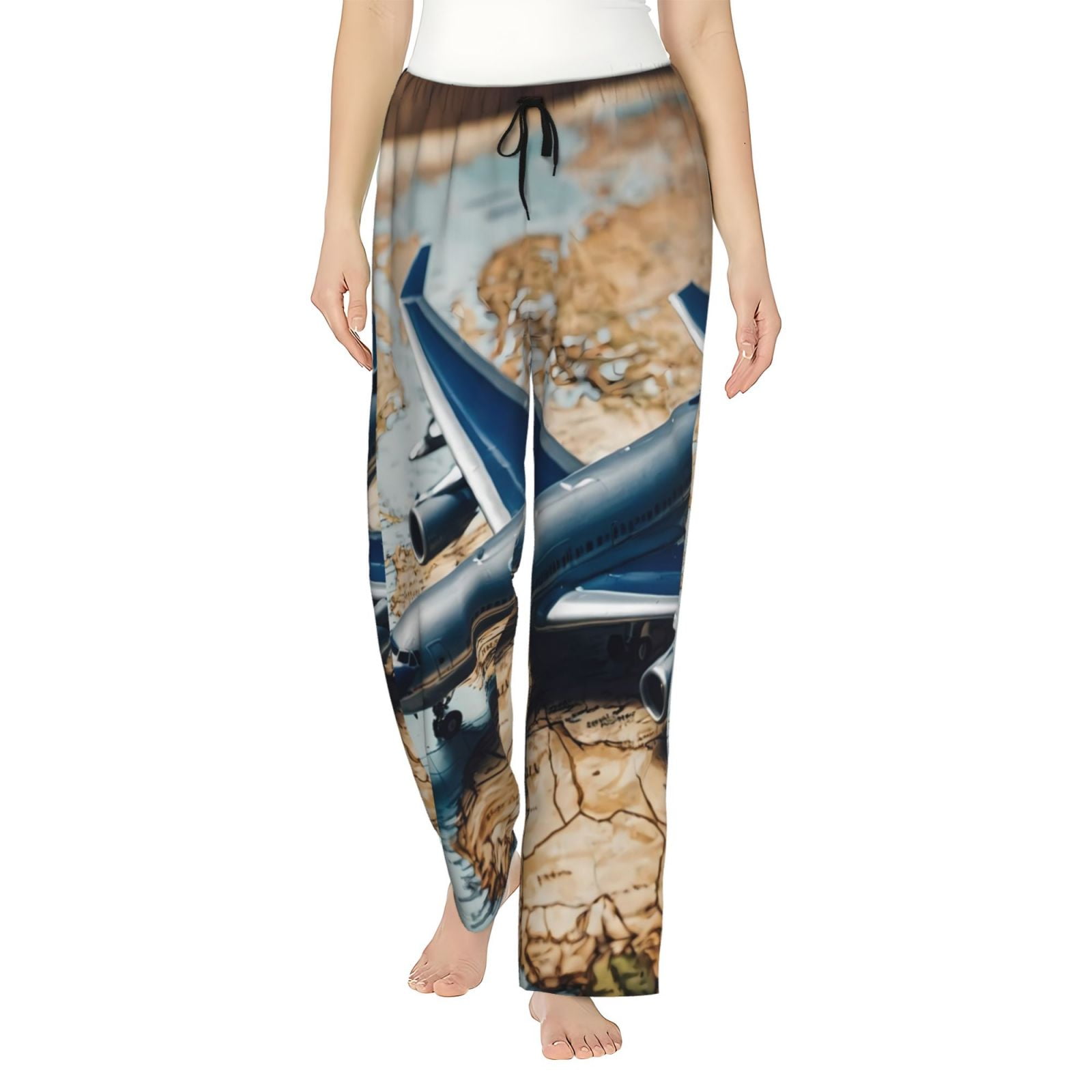 Cauagu Airplane World Map Adventure Pajama Pants for Women Loose Fit ...
