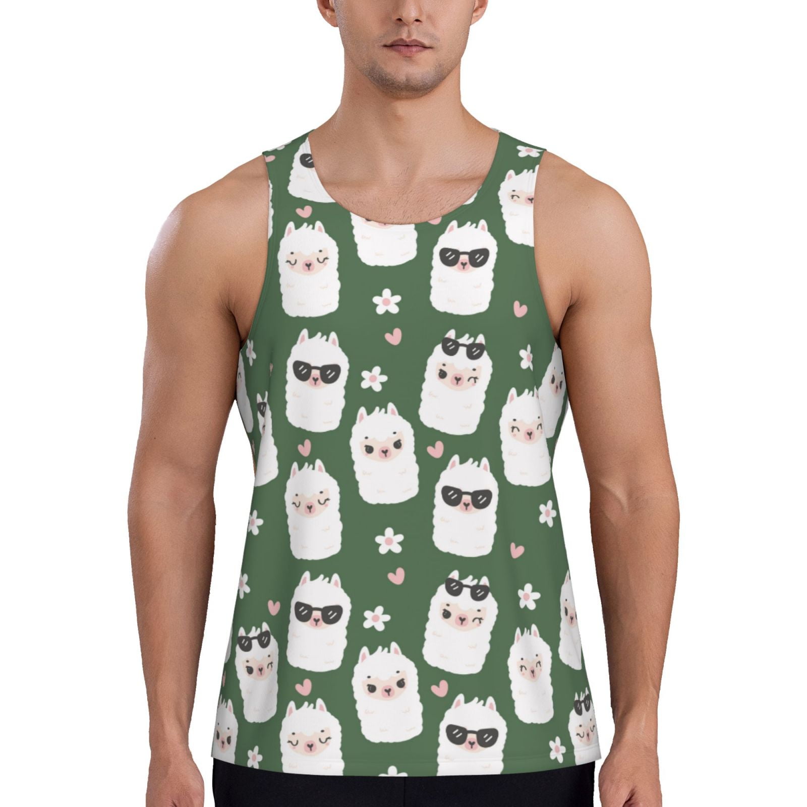 Cauagu Alpaca Faces Print Men's Sleeveless Muscle Shirts,Tank Tops ...