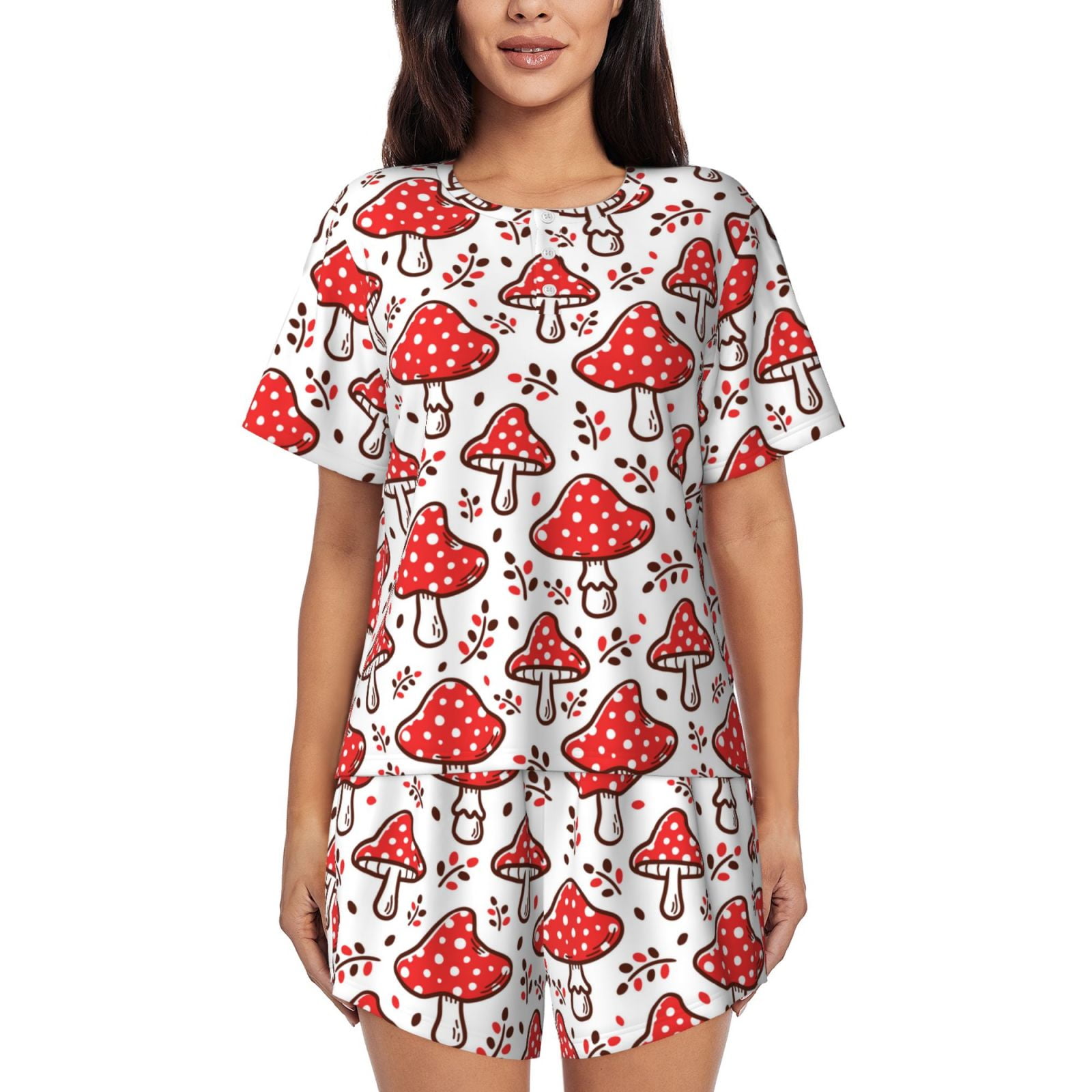 Cauagu Amanita Red Mushroom for Women's Round Neck Pajama Set,Short ...