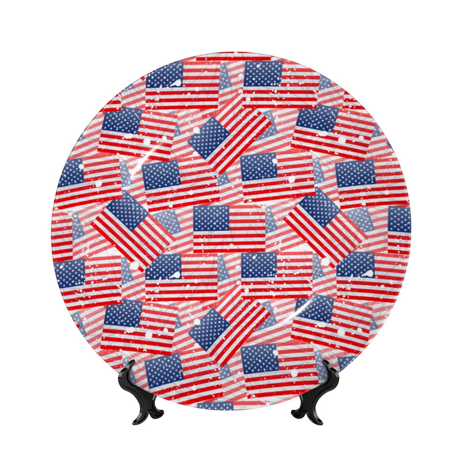 Cauagu America Flags Print Bone China Decorative Plate, Wall Mount ...