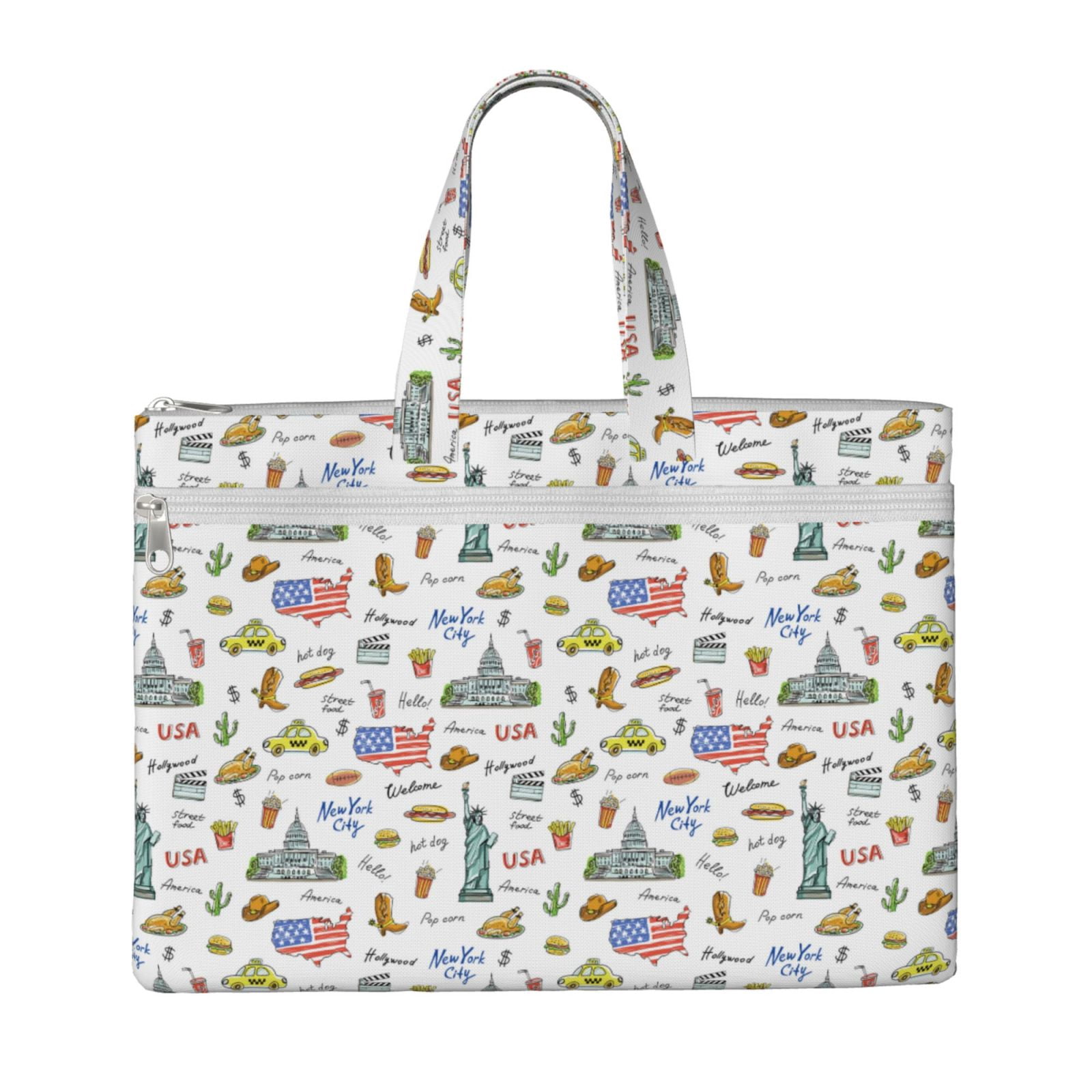 Cauagu America Landmarks Pattern Canvas Tote File Bag, Zipper Tote Bag ...