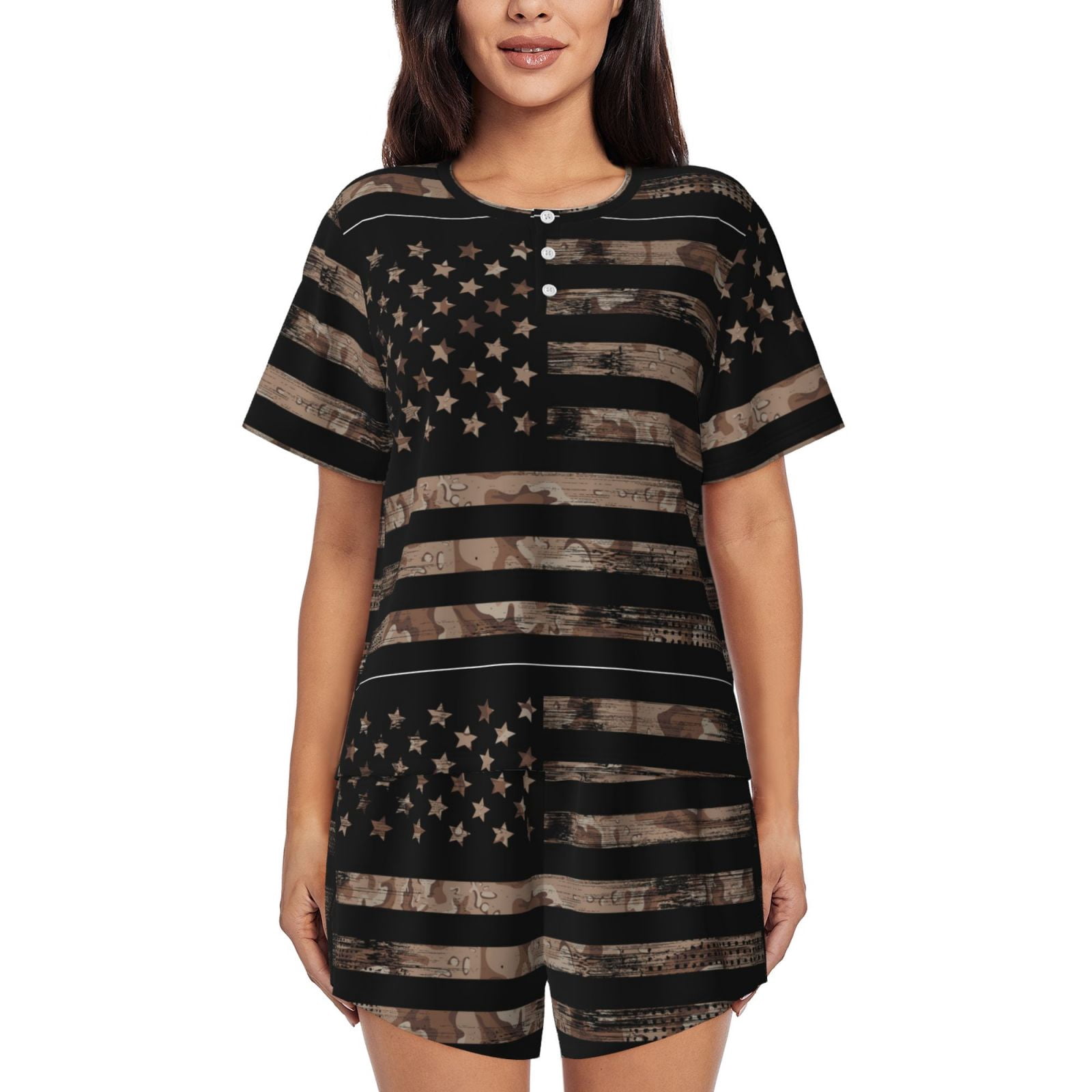 Cauagu American Flag with Desert Camouflage for Women's Round Neck ...