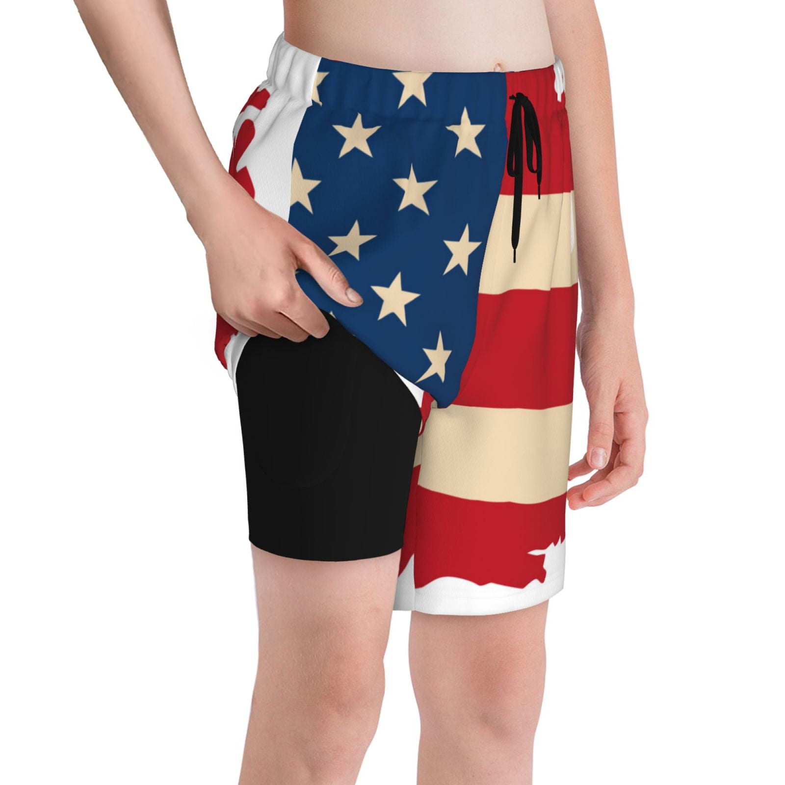 Cauagu American Flag Map Print Swim Trunks for Men,Youth Boys Swim ...