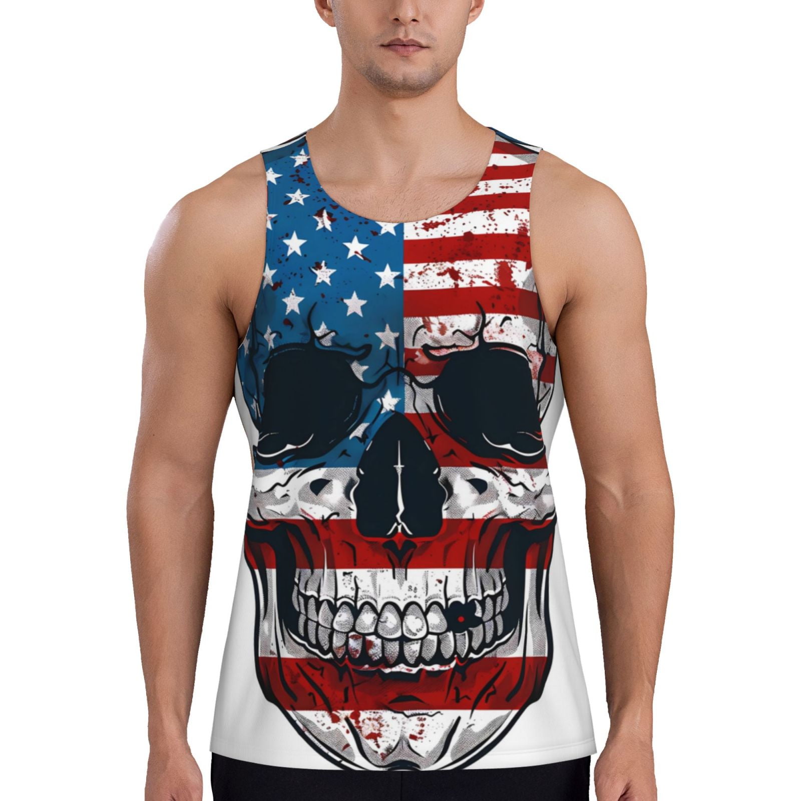 Cauagu American Flag Skull Print Men's Sleeveless Muscle Shirts,Tank ...