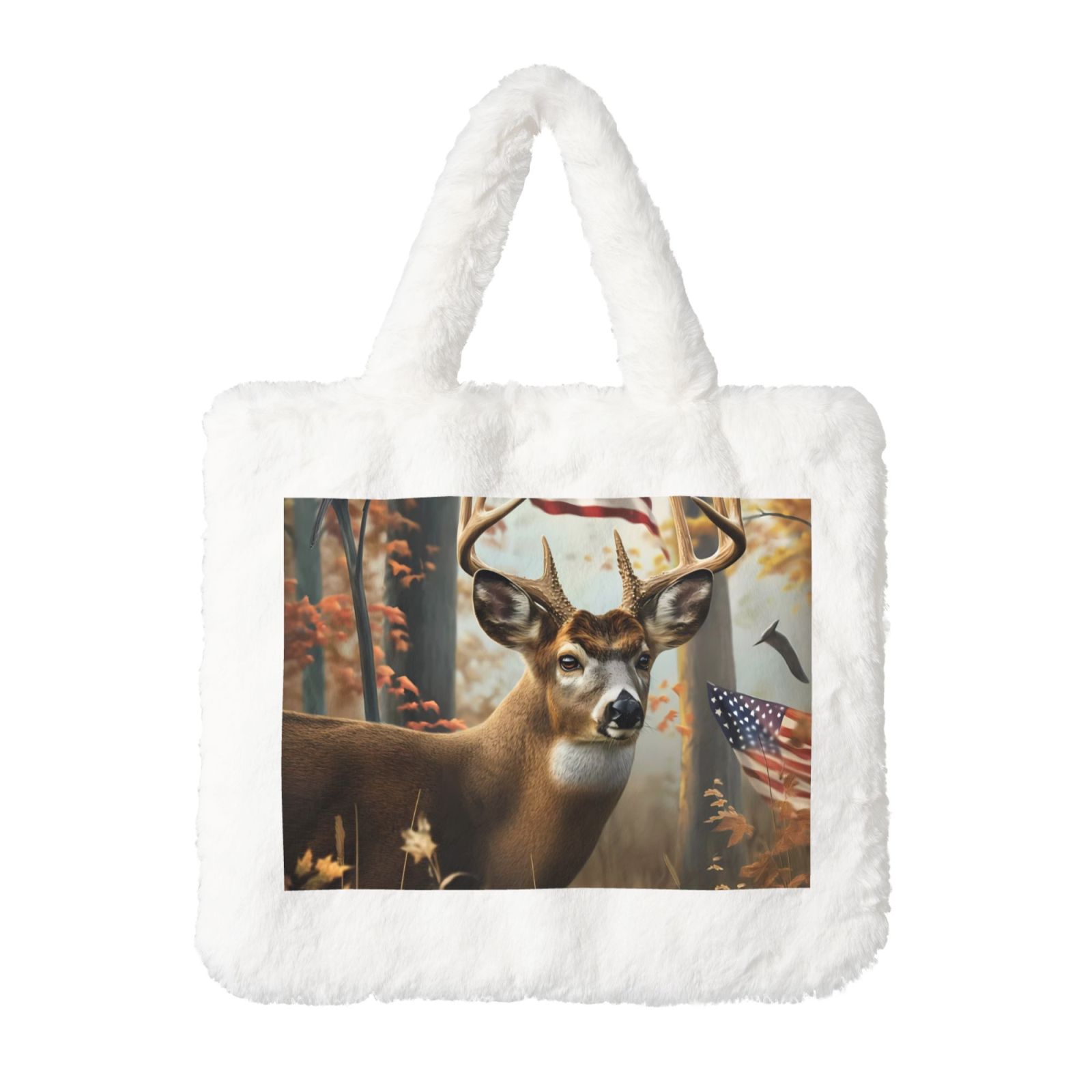 Cauagu American Wildlife Deer Forest Pattern Women's Plush Tote Bag ...