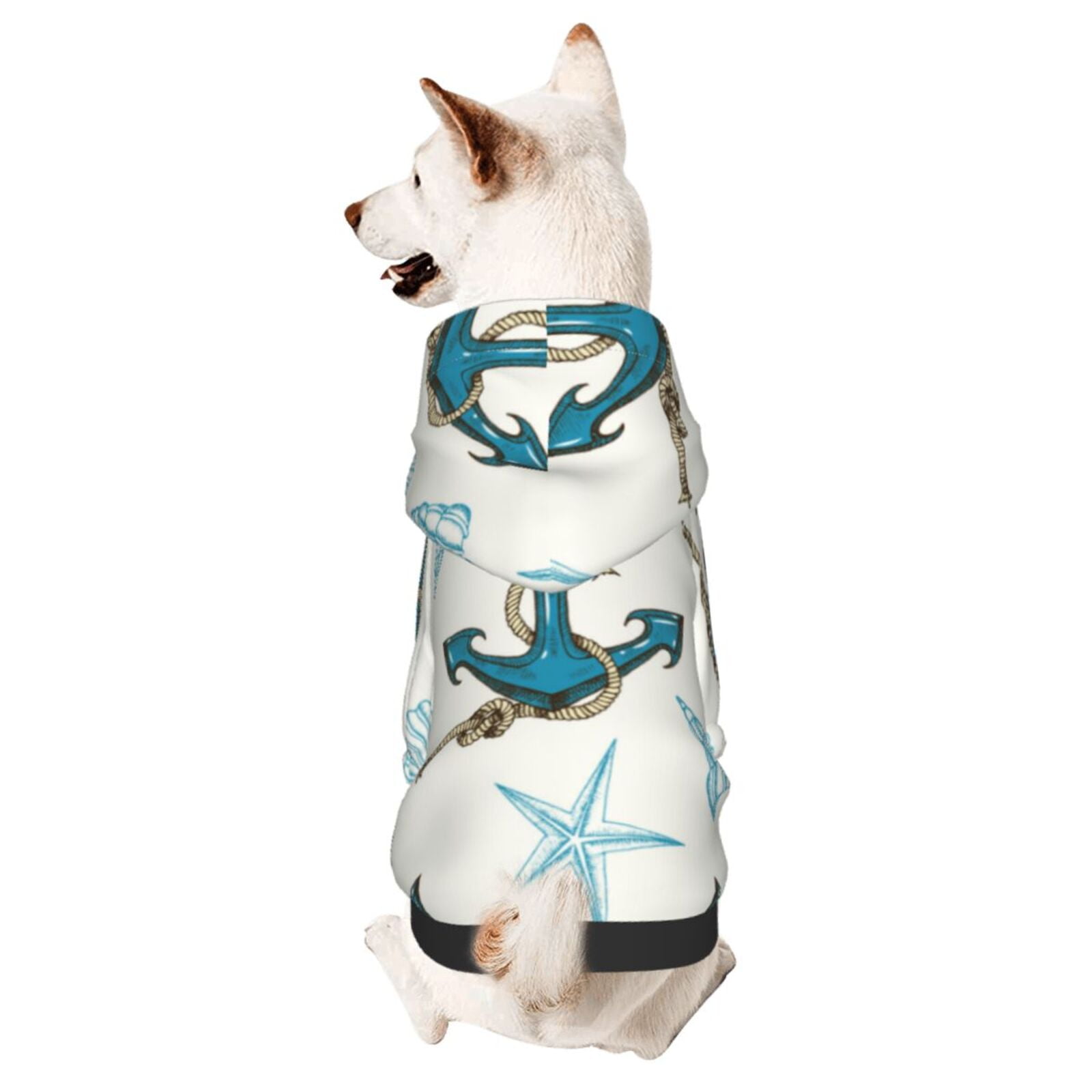Cauagu Anchors And Shells Pattern Winter Pet Hoodie Sweatshirts- Dog Hoodie Sweater with Leash ...