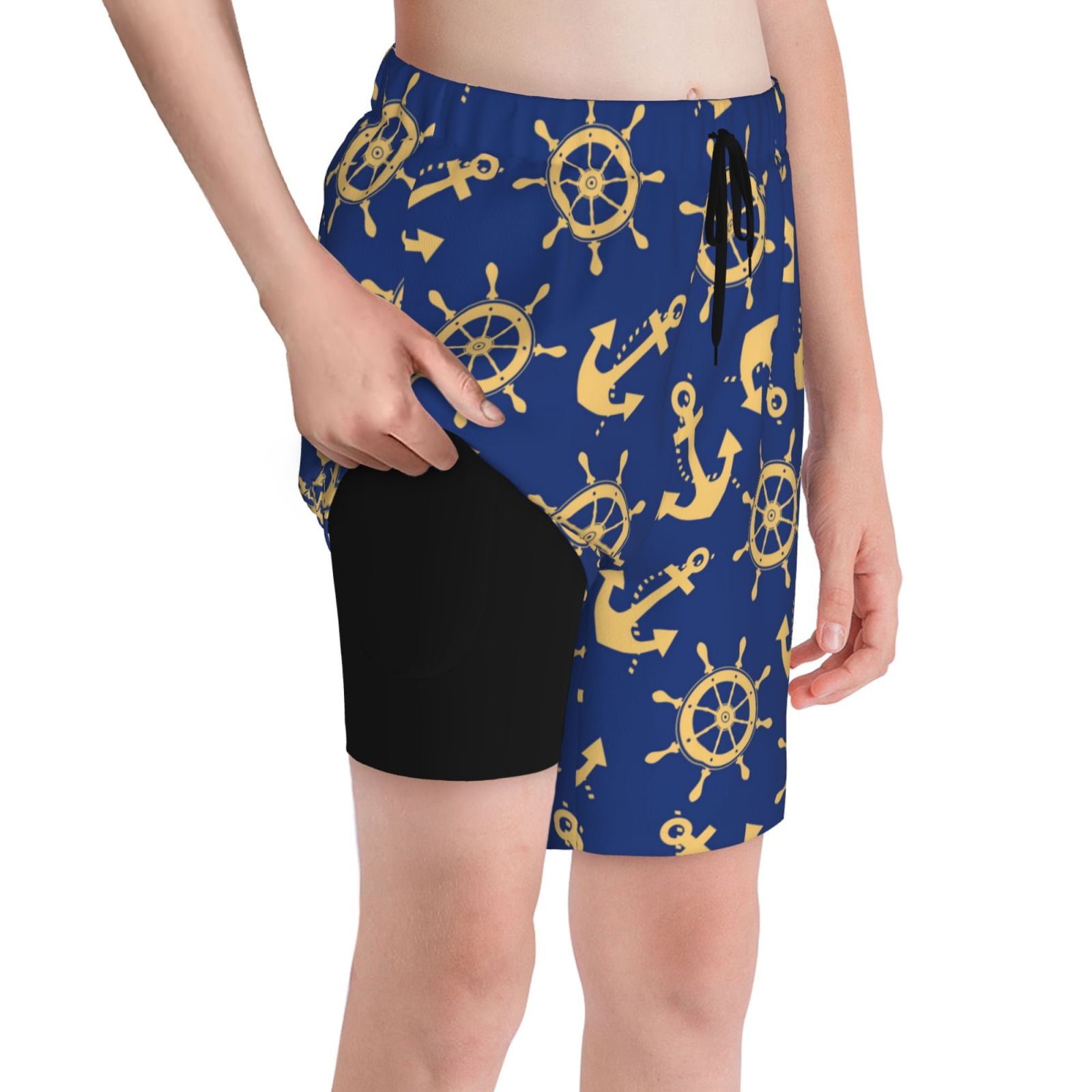 Cauagu Anchors and Nautical Print Swim Trunks for Men,Youth Boys Swim ...