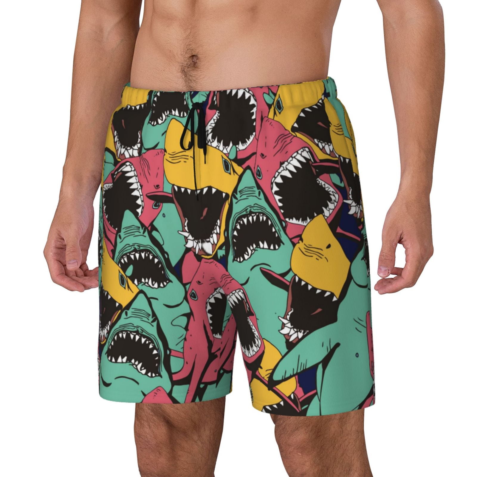 Cauagu Angry Shark Pattern Print Mens Swim Trunks Quick Dry Board ...