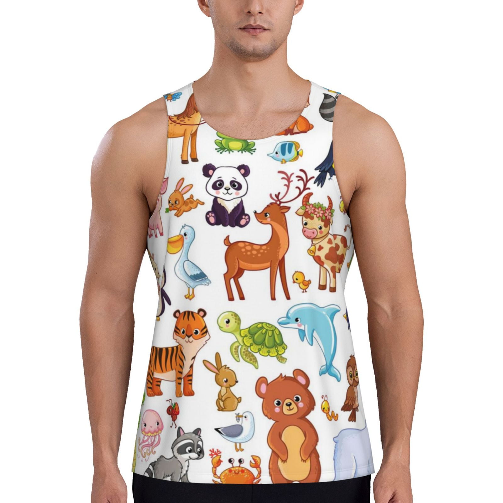 Cauagu Animal Cartoon Style Print Men's Sleeveless Muscle Shirts,Tank ...