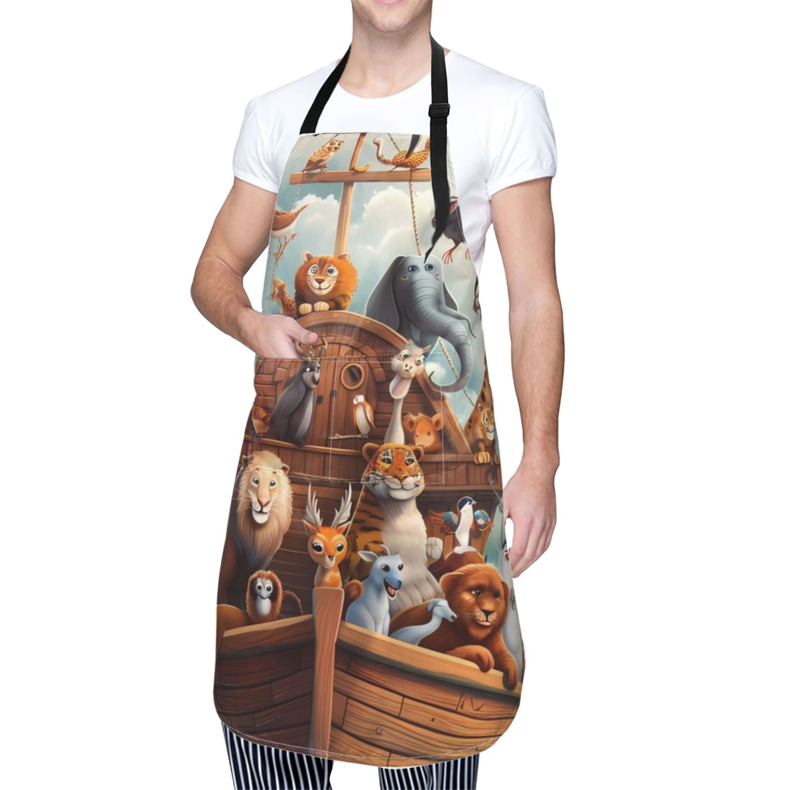 Cauagu Animal Filled Noahs Ark Aprons with Pockets,Waterproof Apron for ...