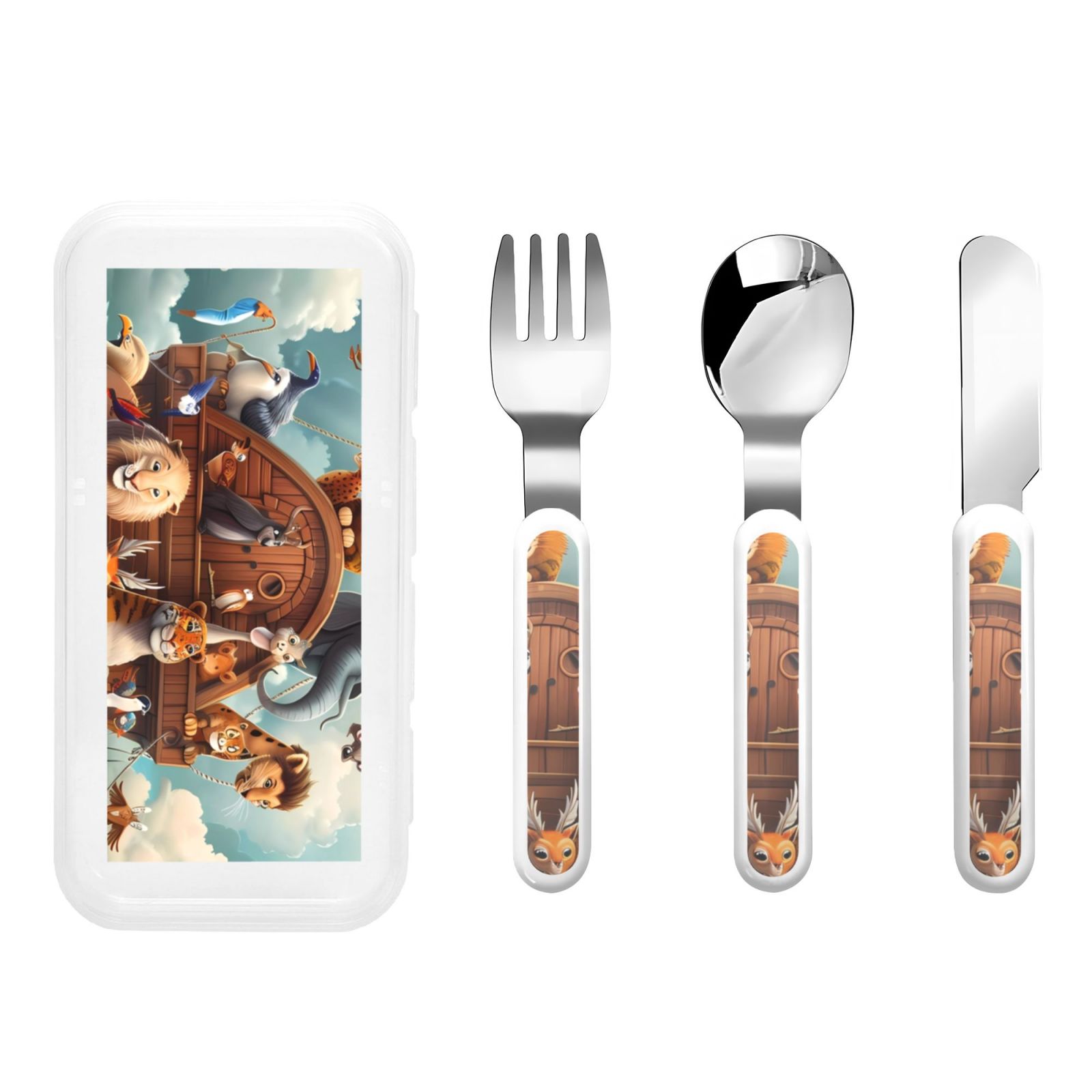 Cauagu Animal Filled Noahs Ark Print 3-Pieces Toddler Cutlery Set ...