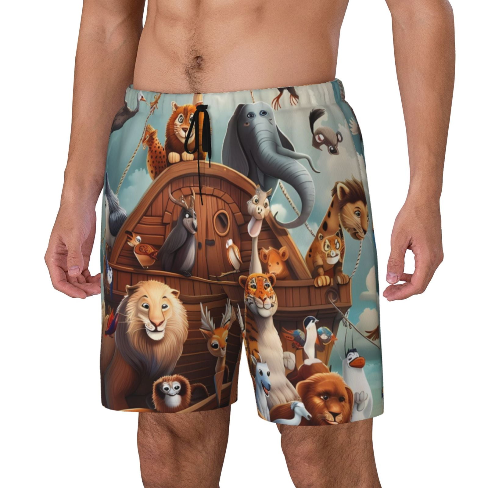 Cauagu Animal Filled Noahs Ark Print Mens Swim Trunks Quick Dry Board ...