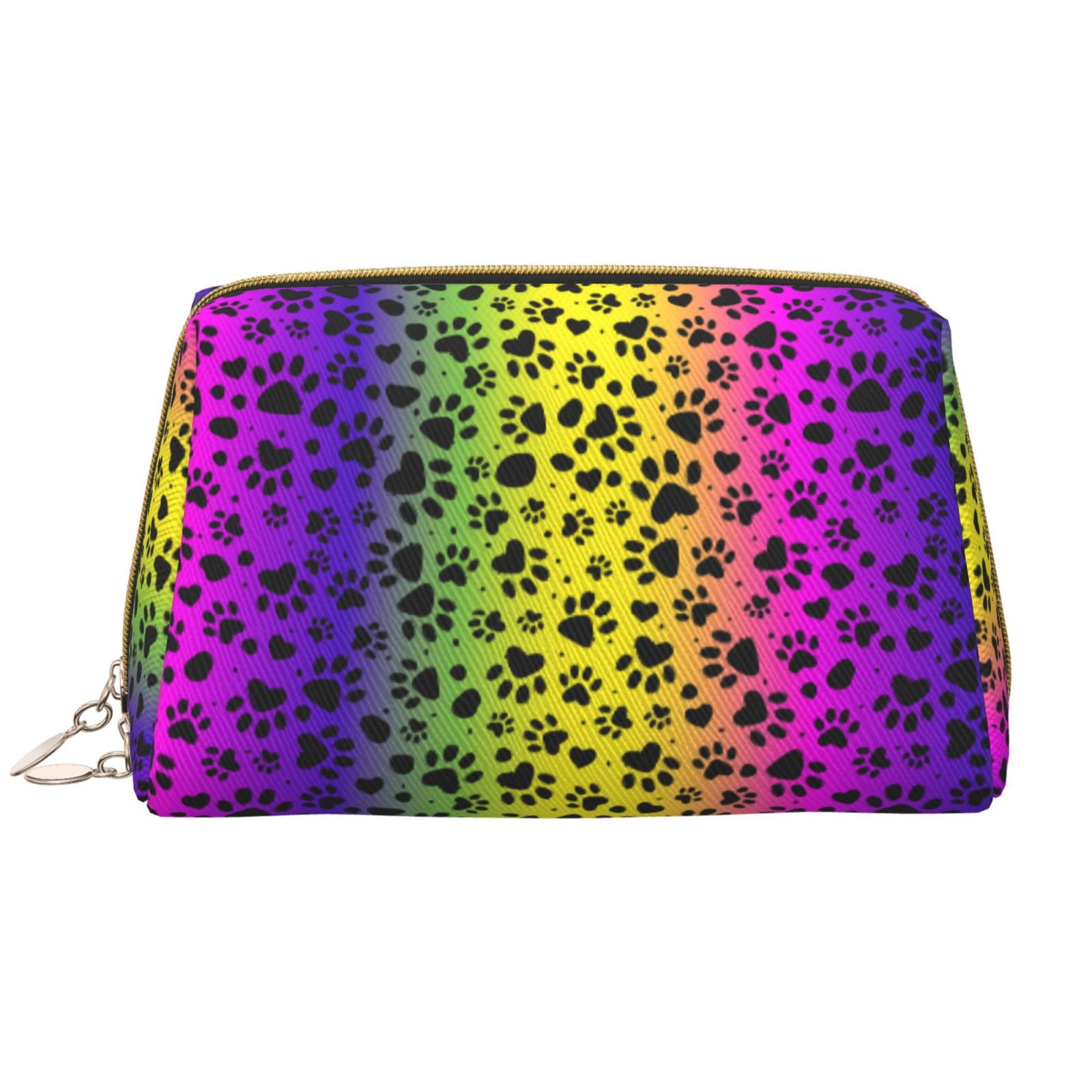 Cauagu Animal Paw Rainbow Print Large Cosmetic Bag,Portable Cosmetics ...