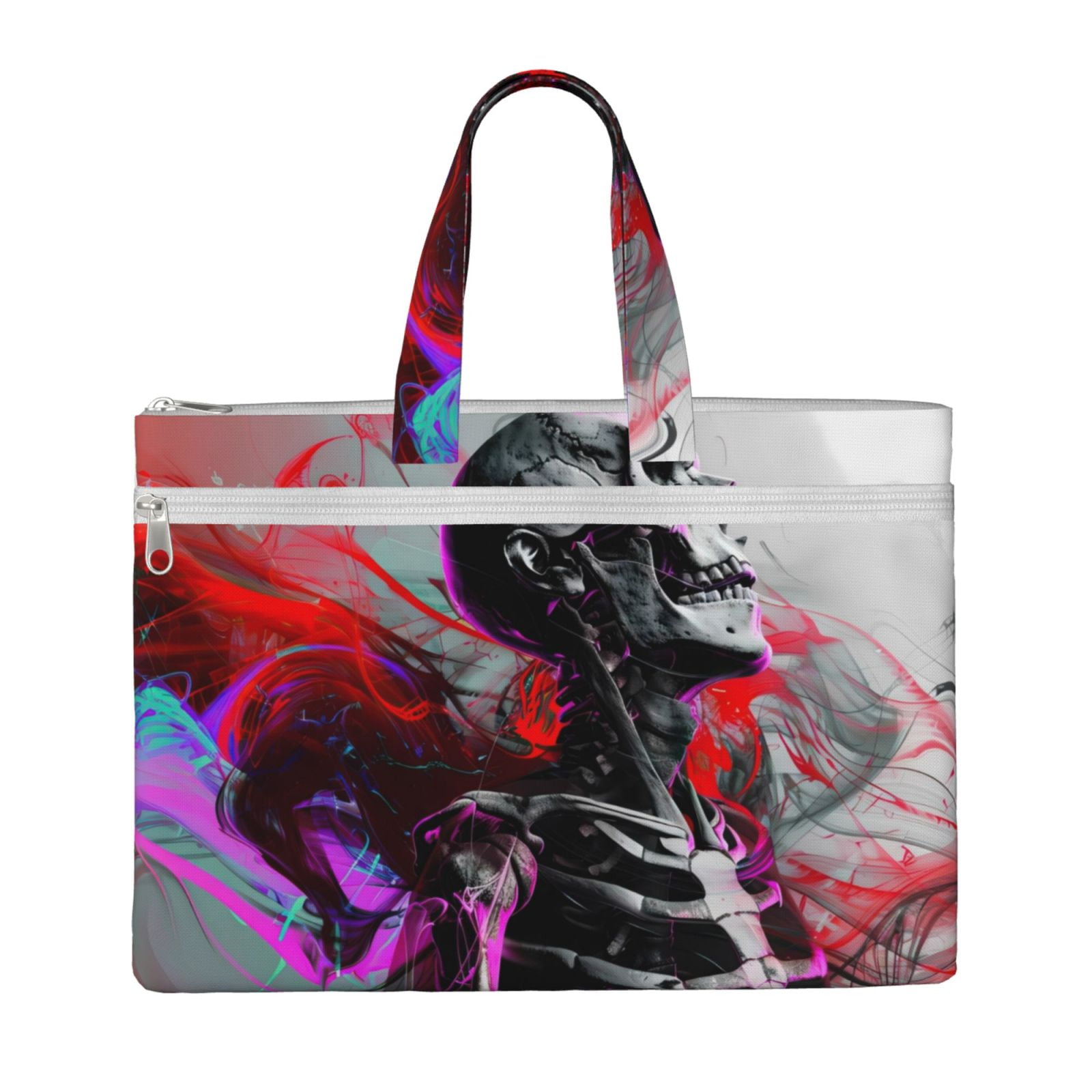 Cauagu Artistic Skull Pattern Canvas Tote File Bag, Zipper Tote Bag ...